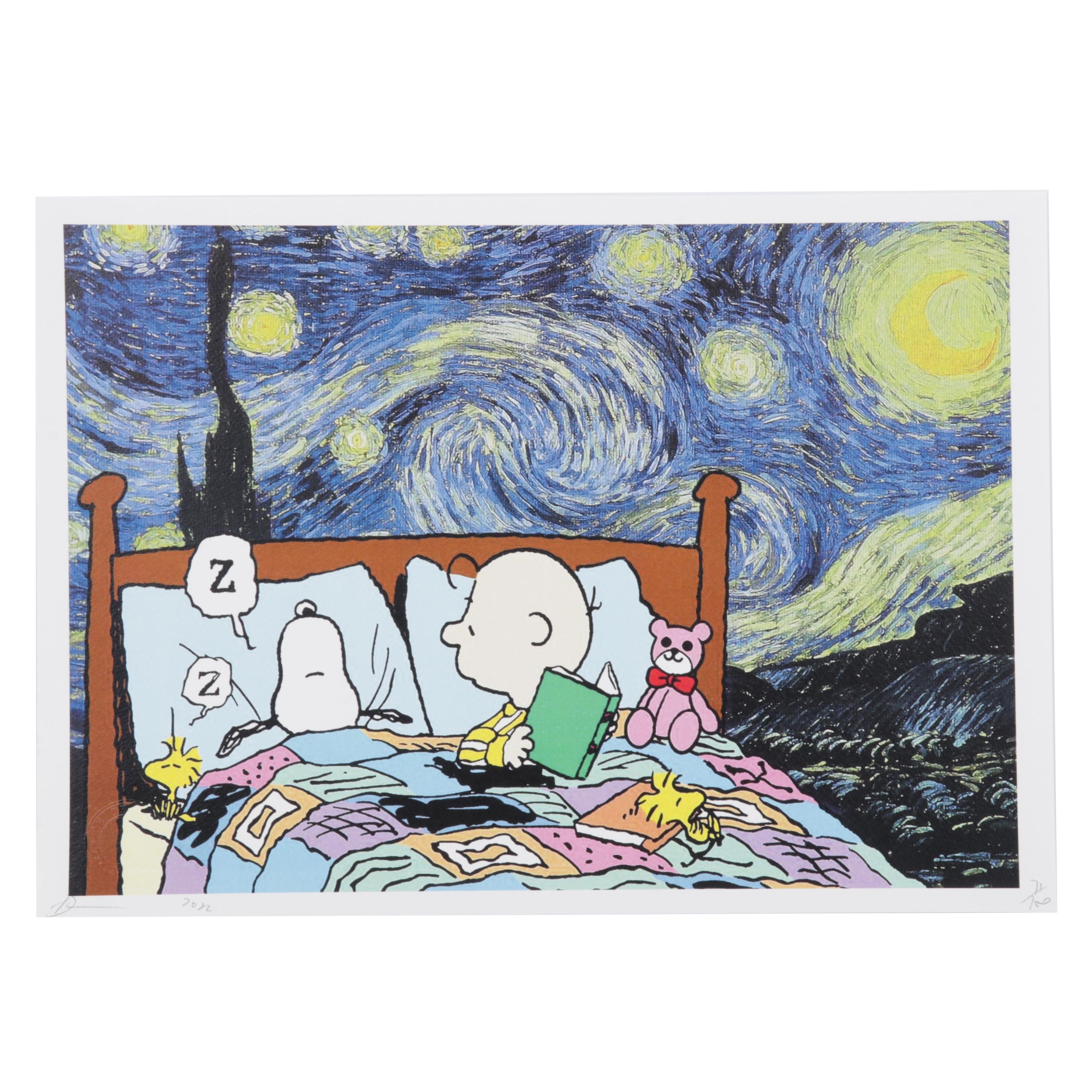 Death NYC Pop Art Graphic Print Homage to Van Gogh and Peanuts, 2022 | EBTH