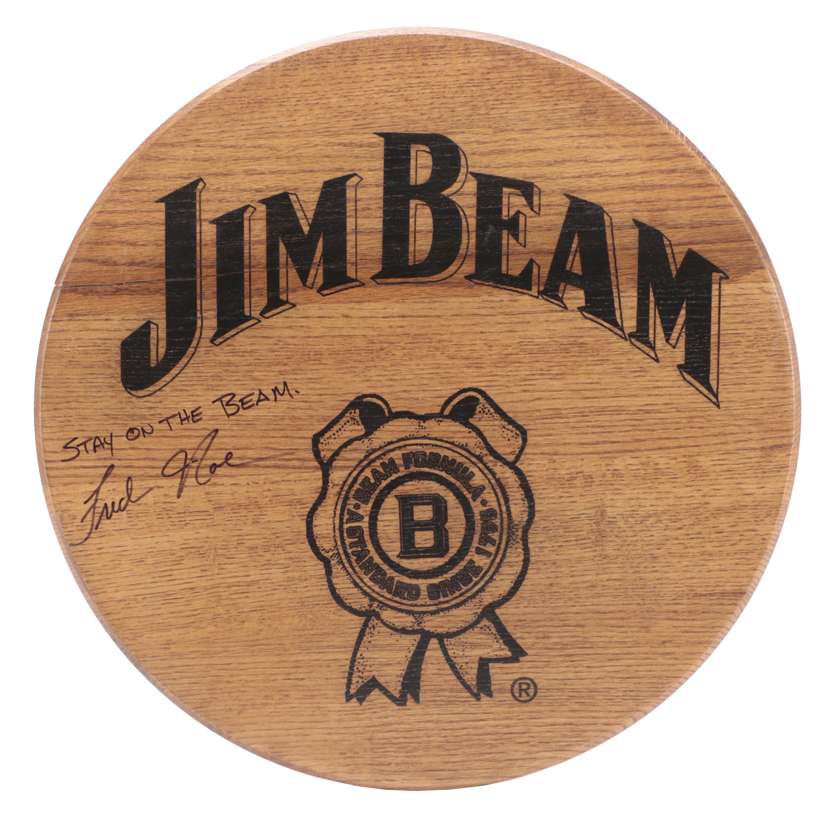 Jim Beam Oak Barrel Head Signed by Master Distiller Fred Roe ...
