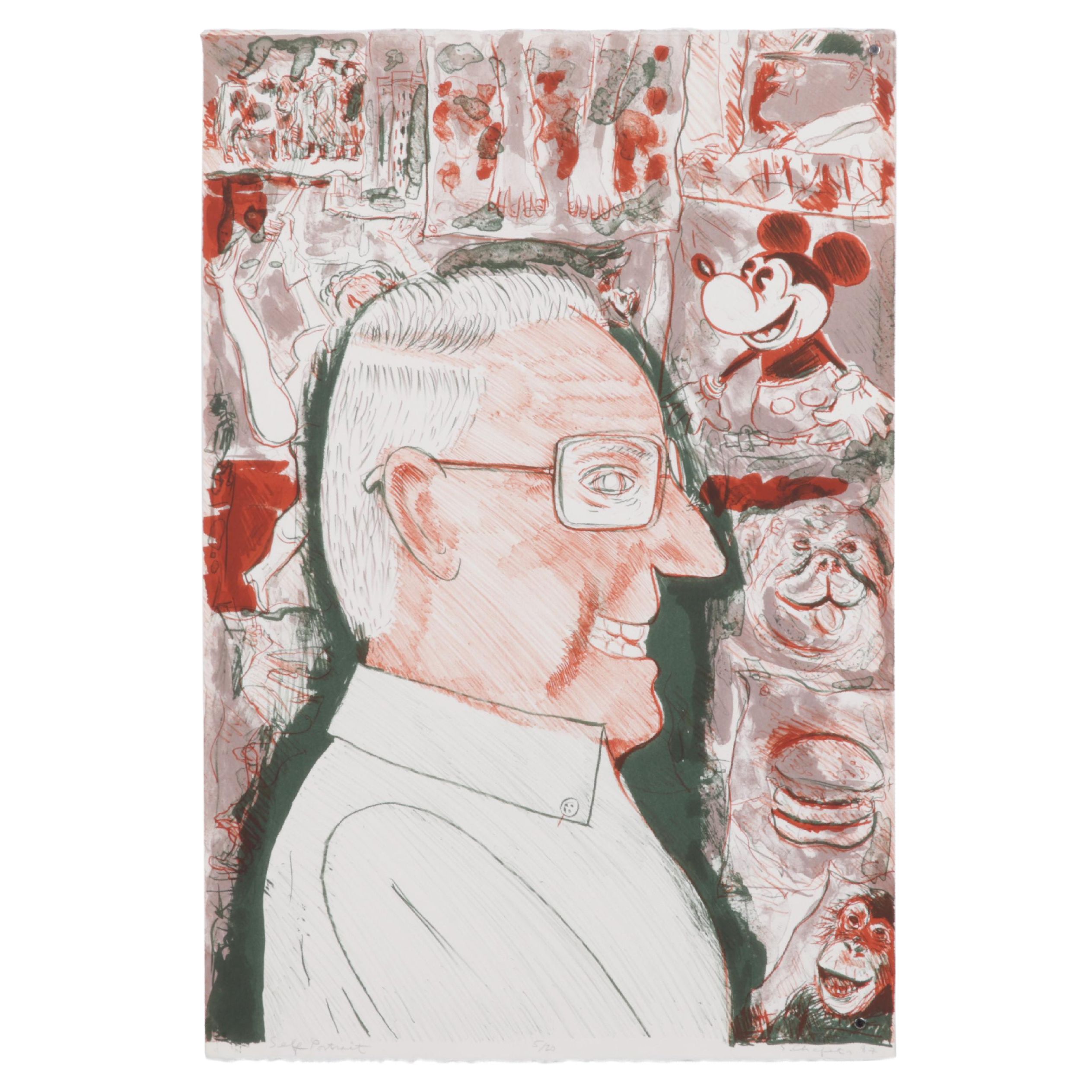 Sidney Chafetz Color Lithograph "Self-Portrait," 1987 | EBTH