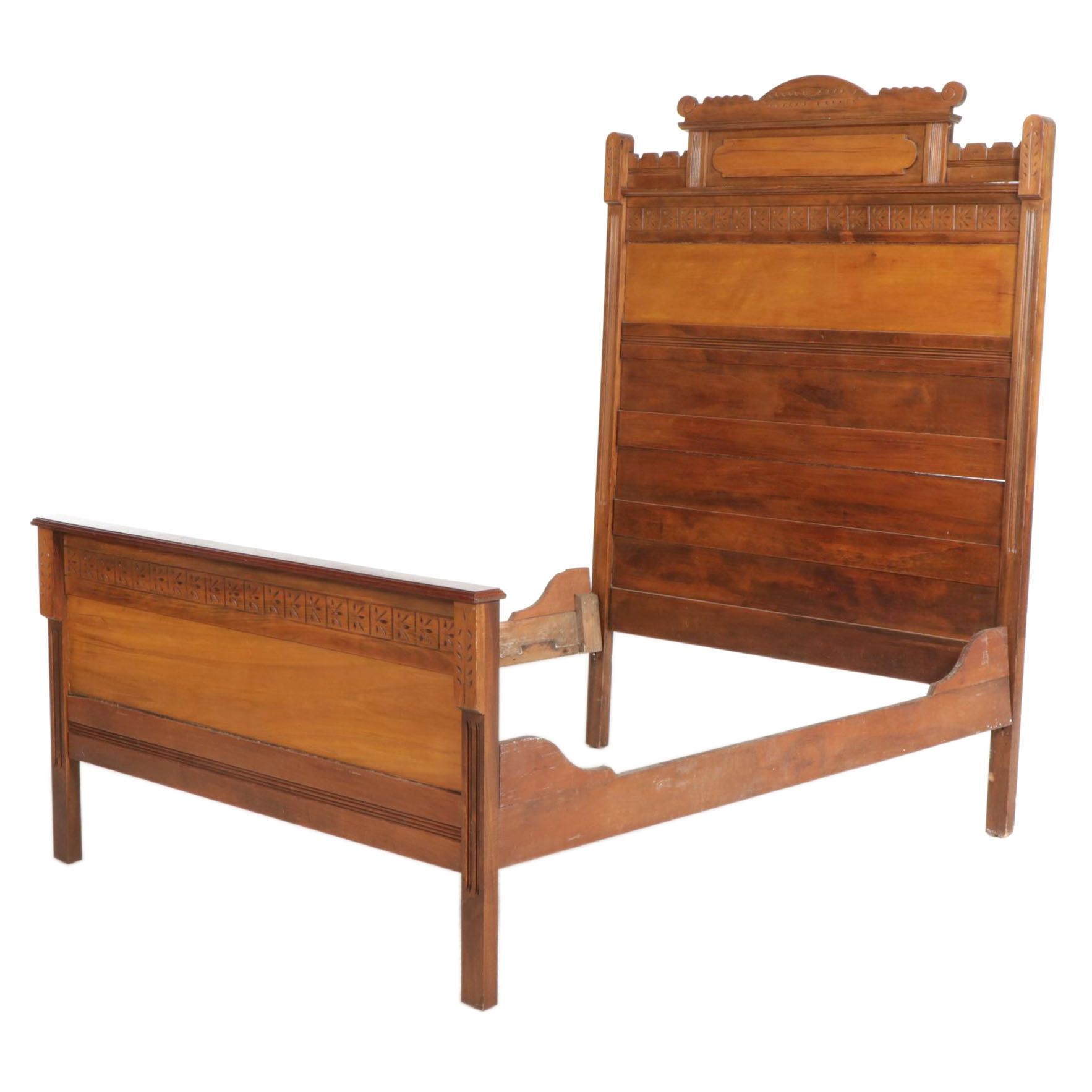 Victorian Eastlake Style Maple and Poplar Full Size Bed, Early 20th ...