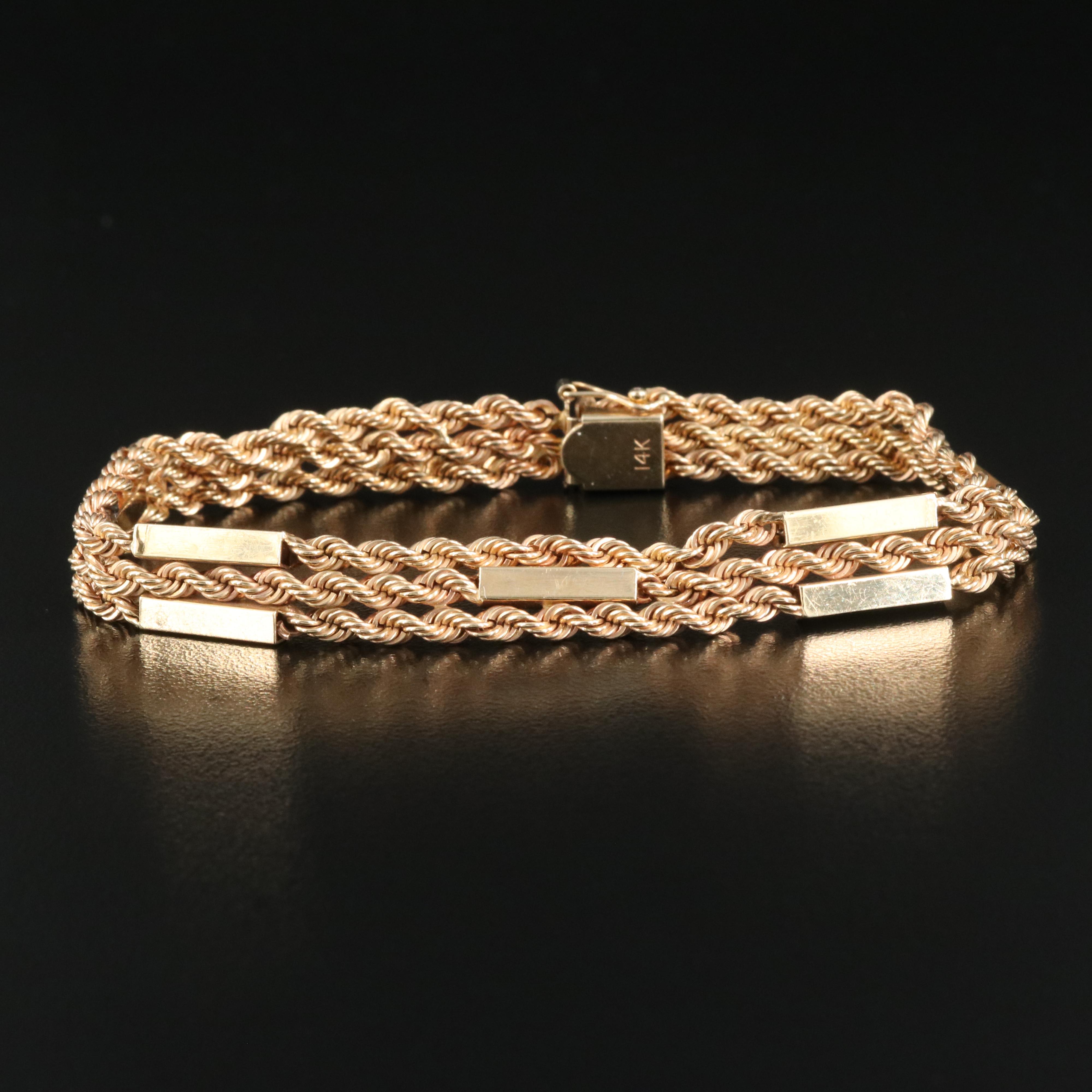 14K Triple Rope Chain Station Bracelet | EBTH