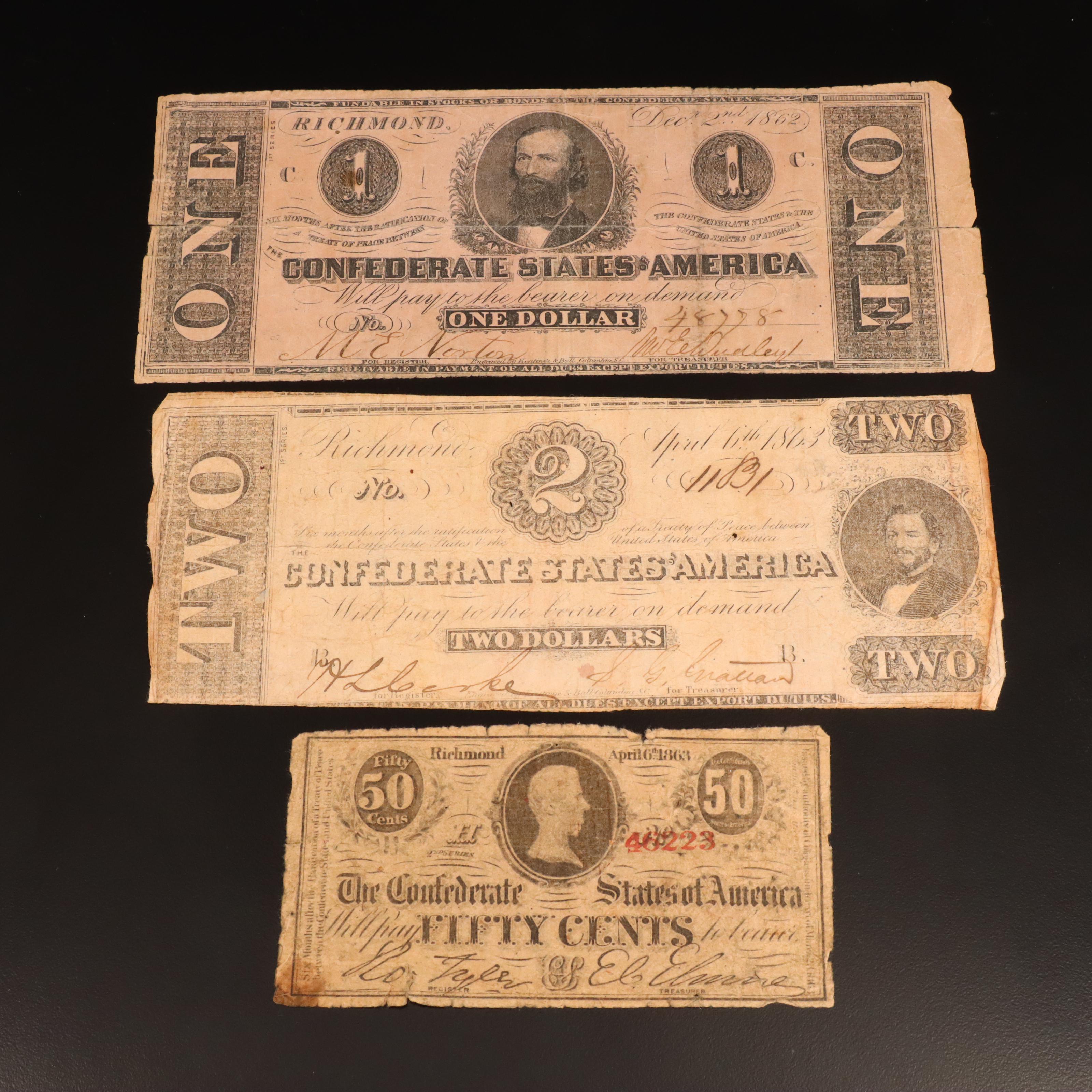 Group of Three Confederate Currency Notes | EBTH
