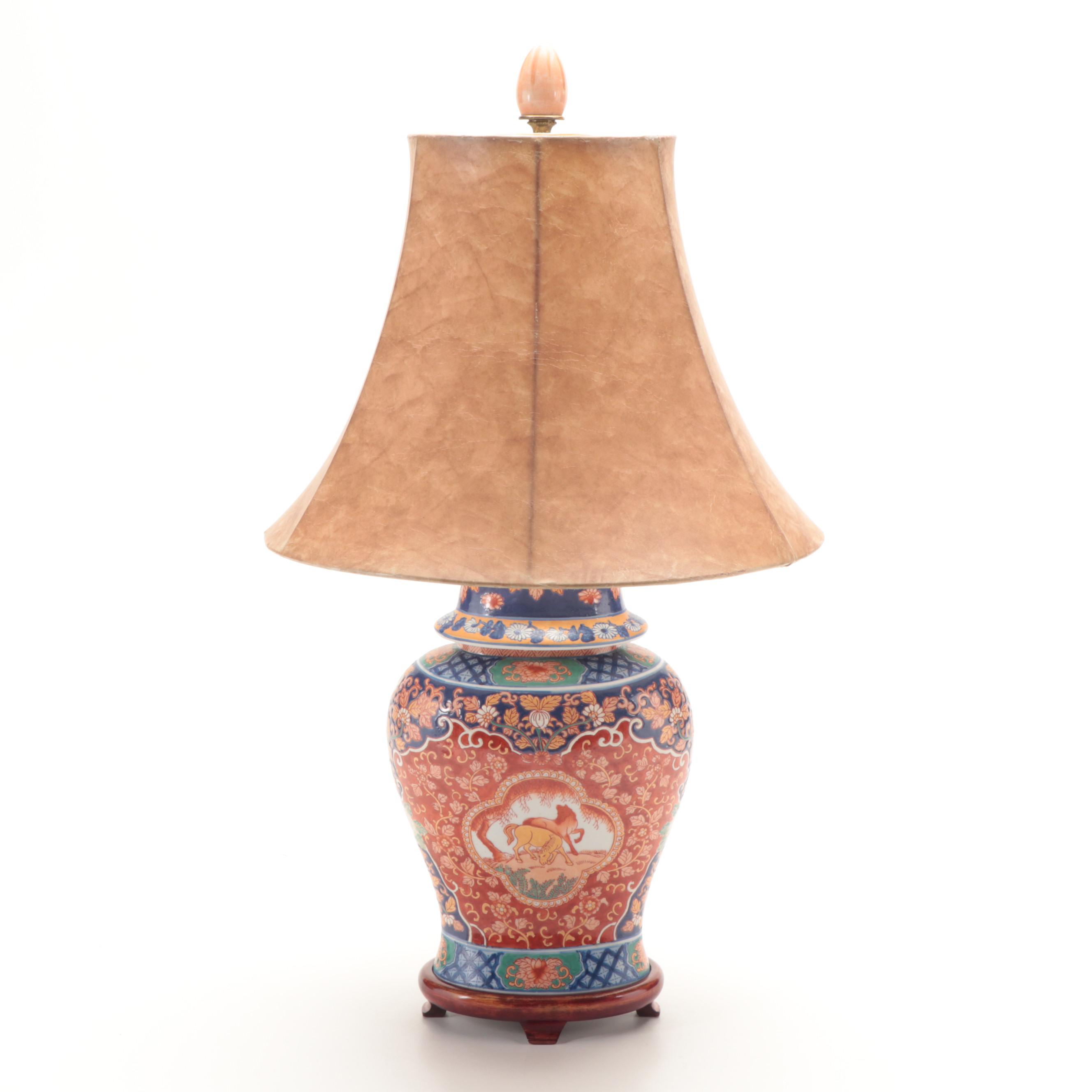 Chinese Imari Style Ceramic Temple Jar Table Lamp | EBTH
