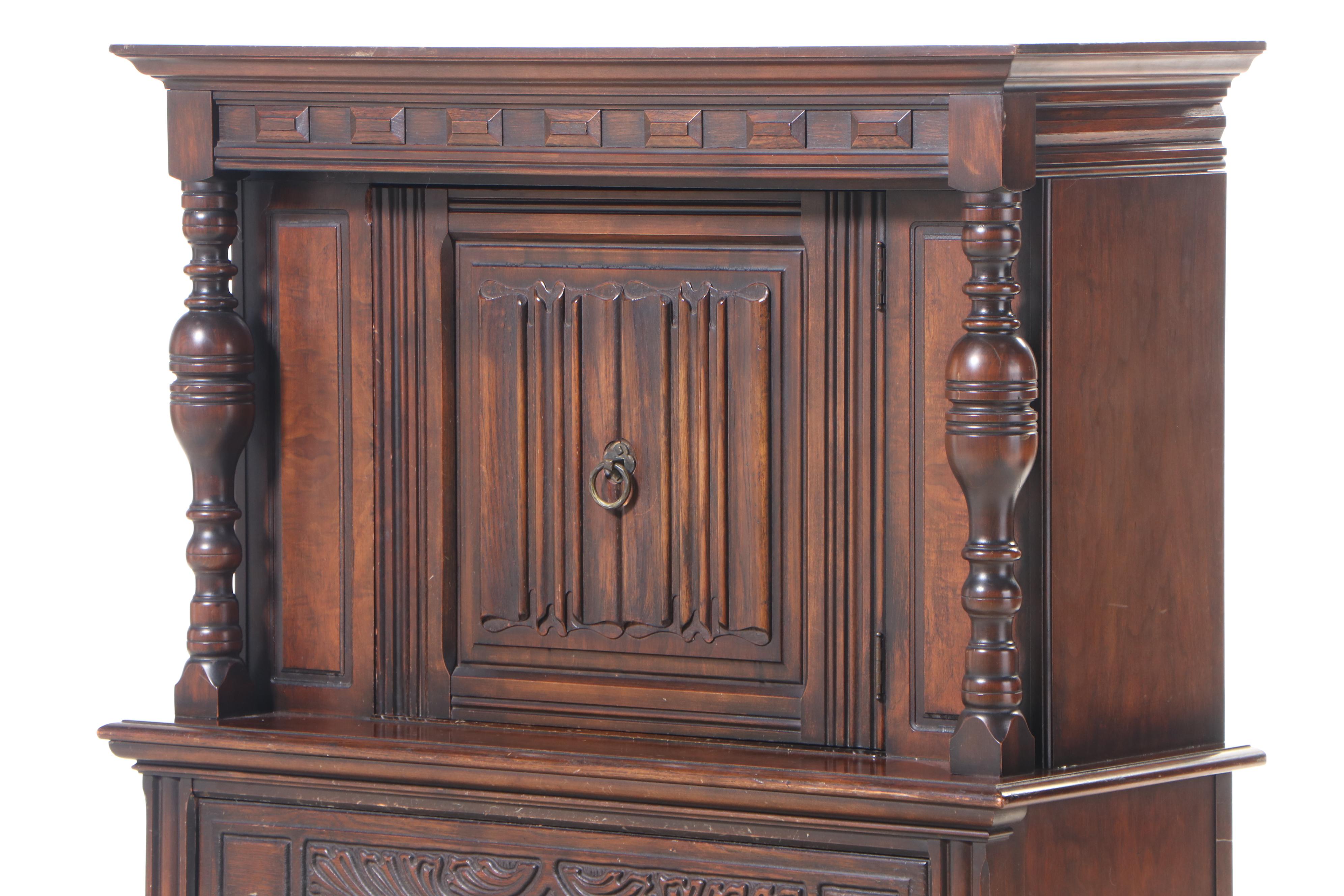 Limbert Furniture Tudor Revival Walnut Linenfold Carved China Cabinet ...