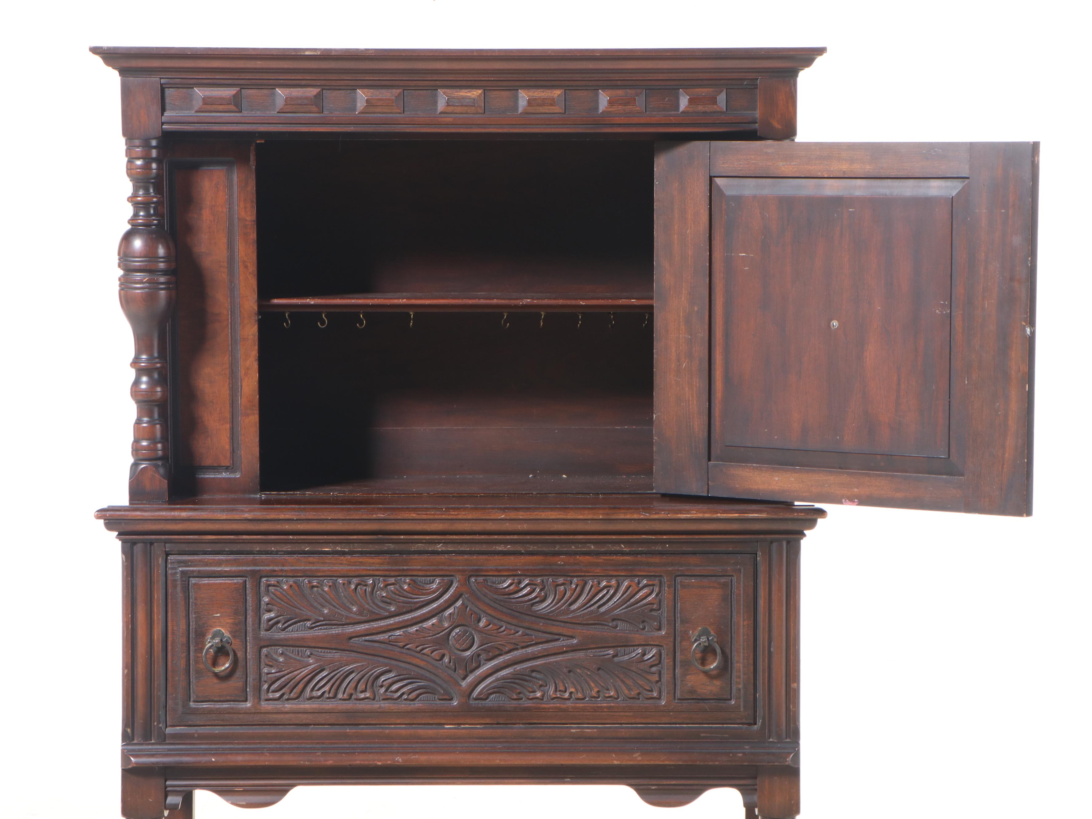 Limbert Furniture Tudor Revival Walnut Linenfold Carved China Cabinet ...