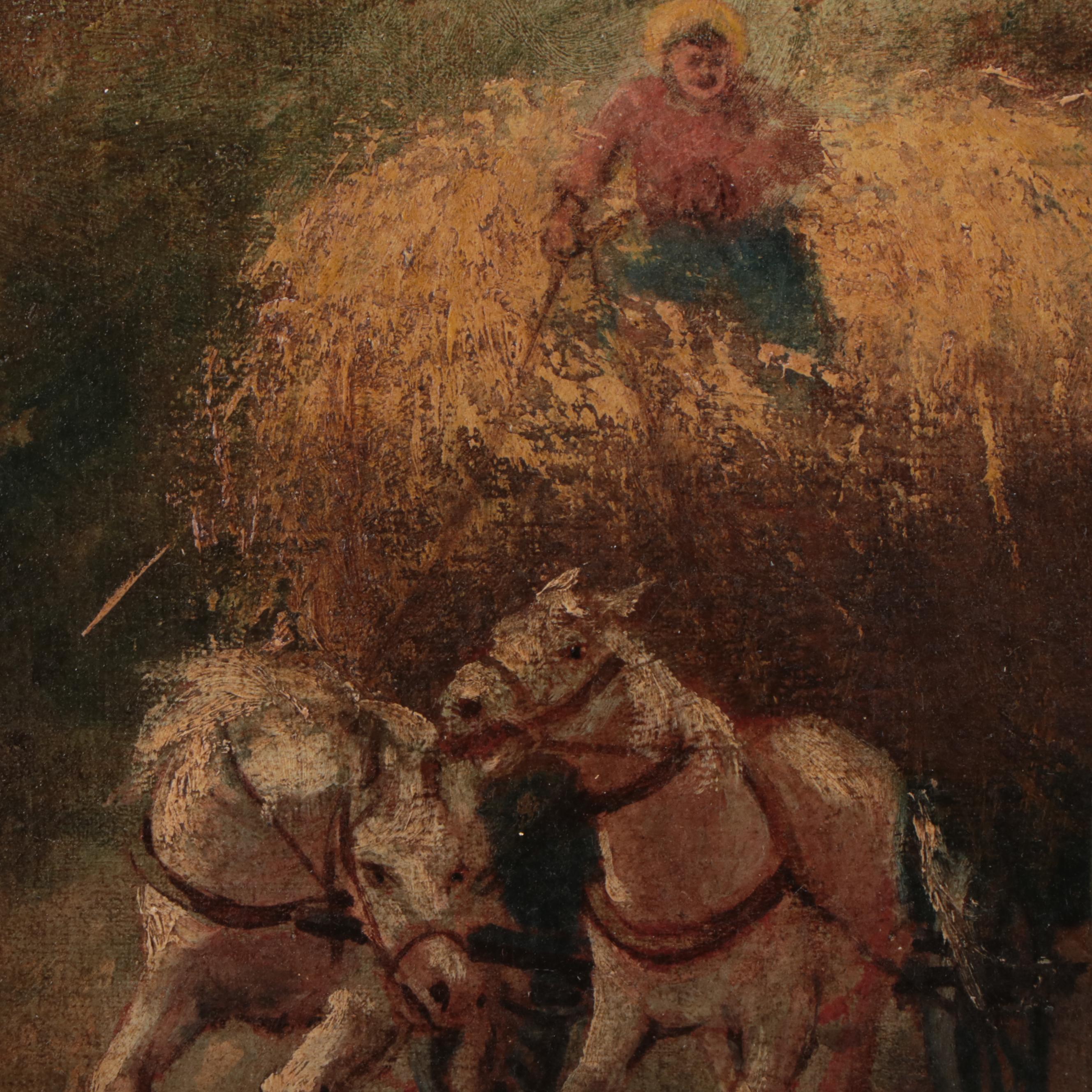 Jacob Bauer Oil Painting of Horse-Drawn Hay Wagon, Late 19th Century ...