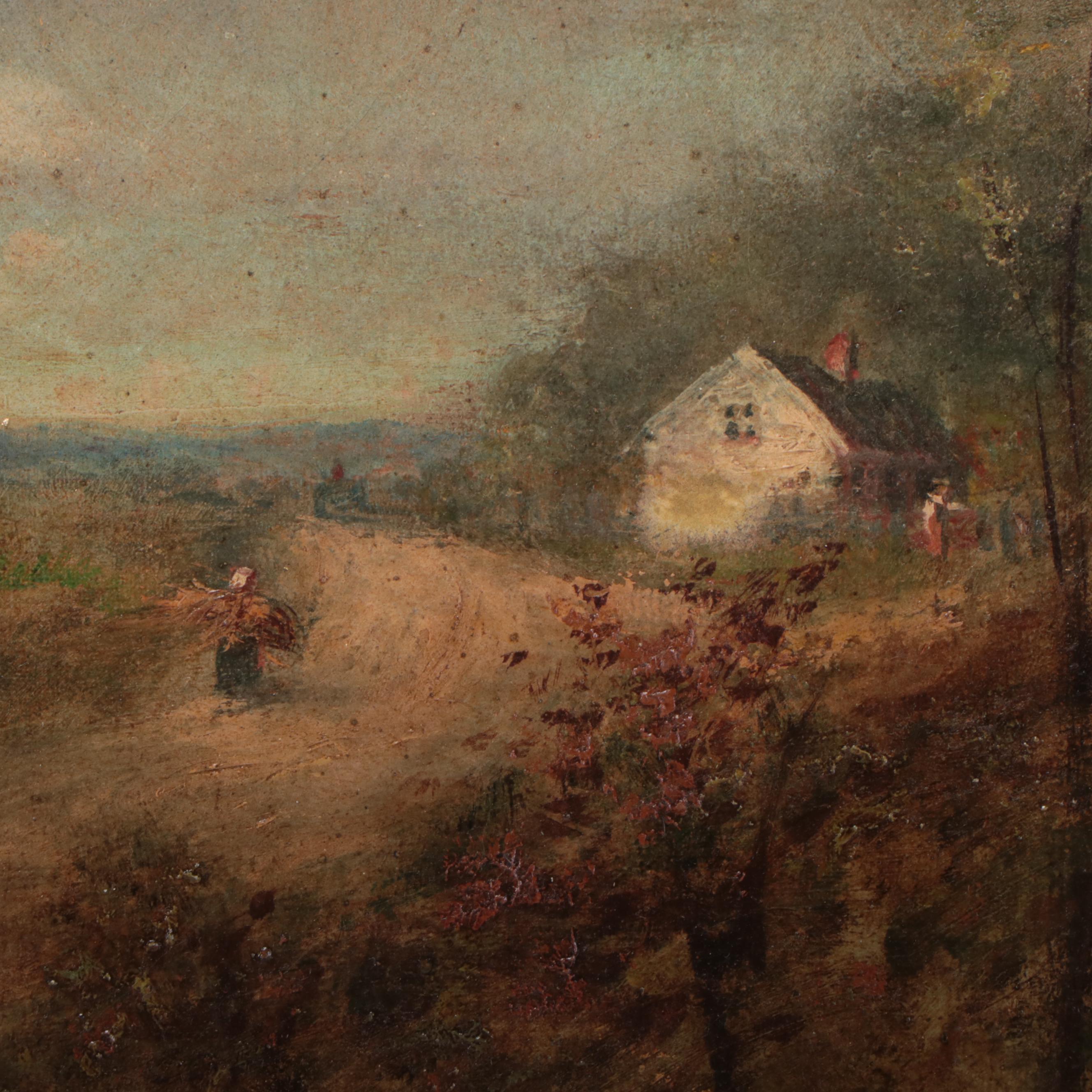 Jacob Bauer Oil Painting of Horse-Drawn Hay Wagon, Late 19th Century ...