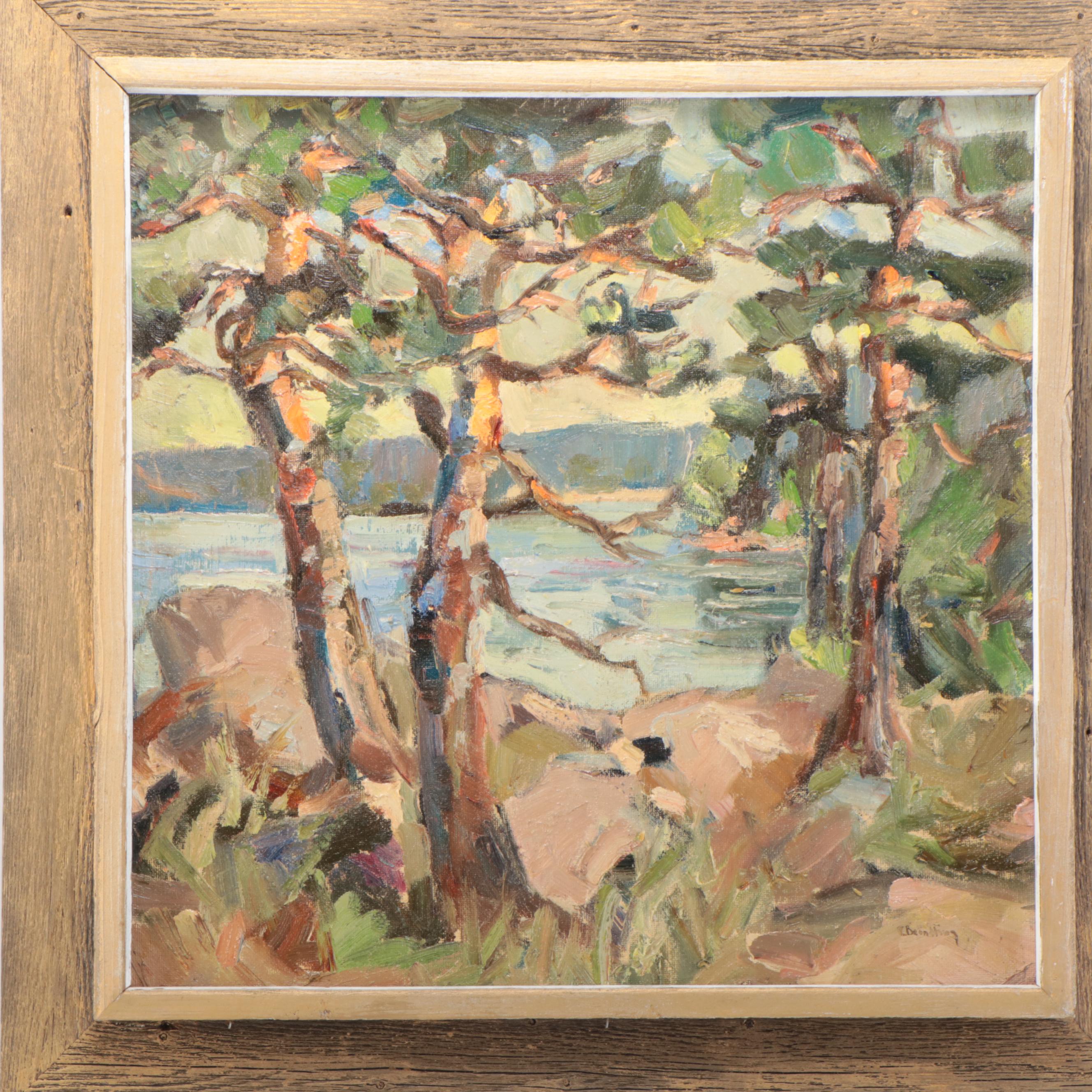 Carl Berndtsson Oil Painting of Lakeside Landscape, Mid-20th century | EBTH