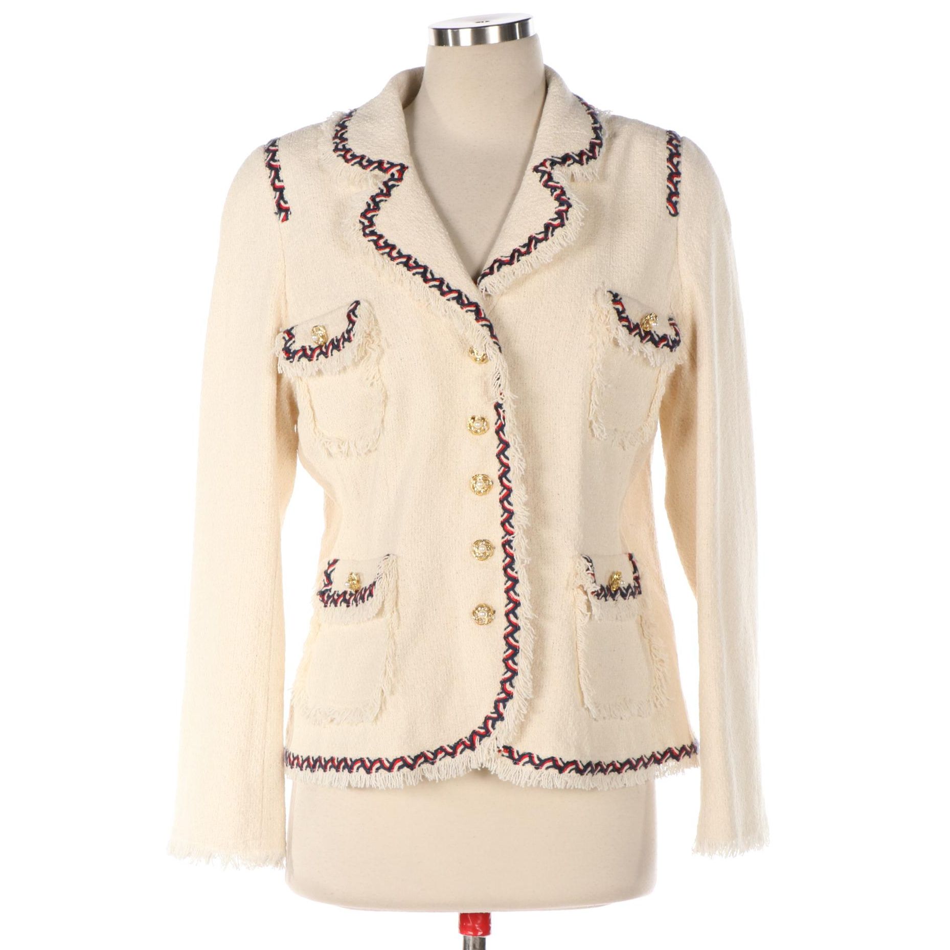 Edward Achour Paris Button-Front Jacket in Embellished Cotton Blend ...
