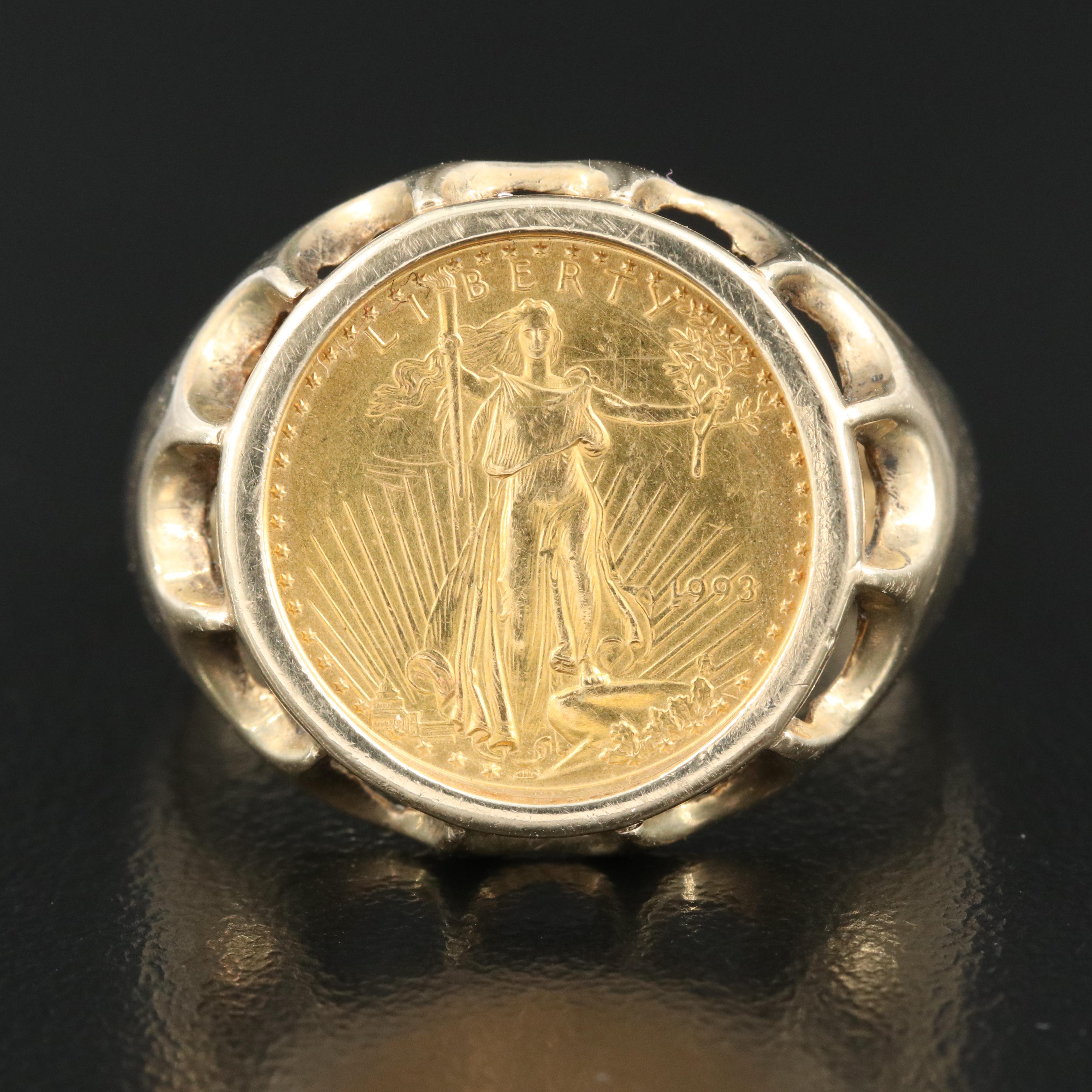 10K Ring Holding 1993 1/10th Oz. Gold Eagle $5 Bullion Coin | EBTH