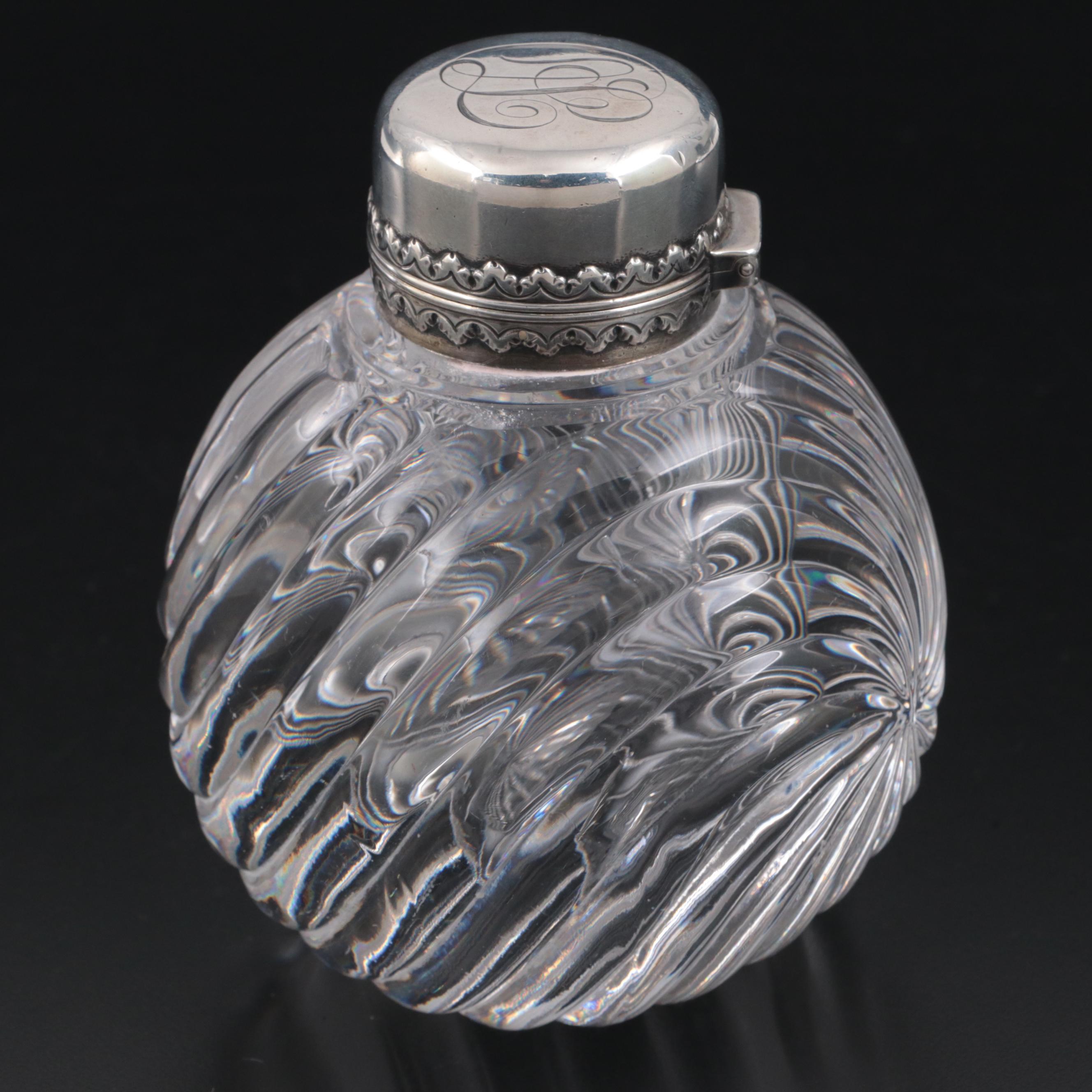 Swirl Glass Inkwell with Tiffany & Co. Sterling Silver Monogrammed Lid ...