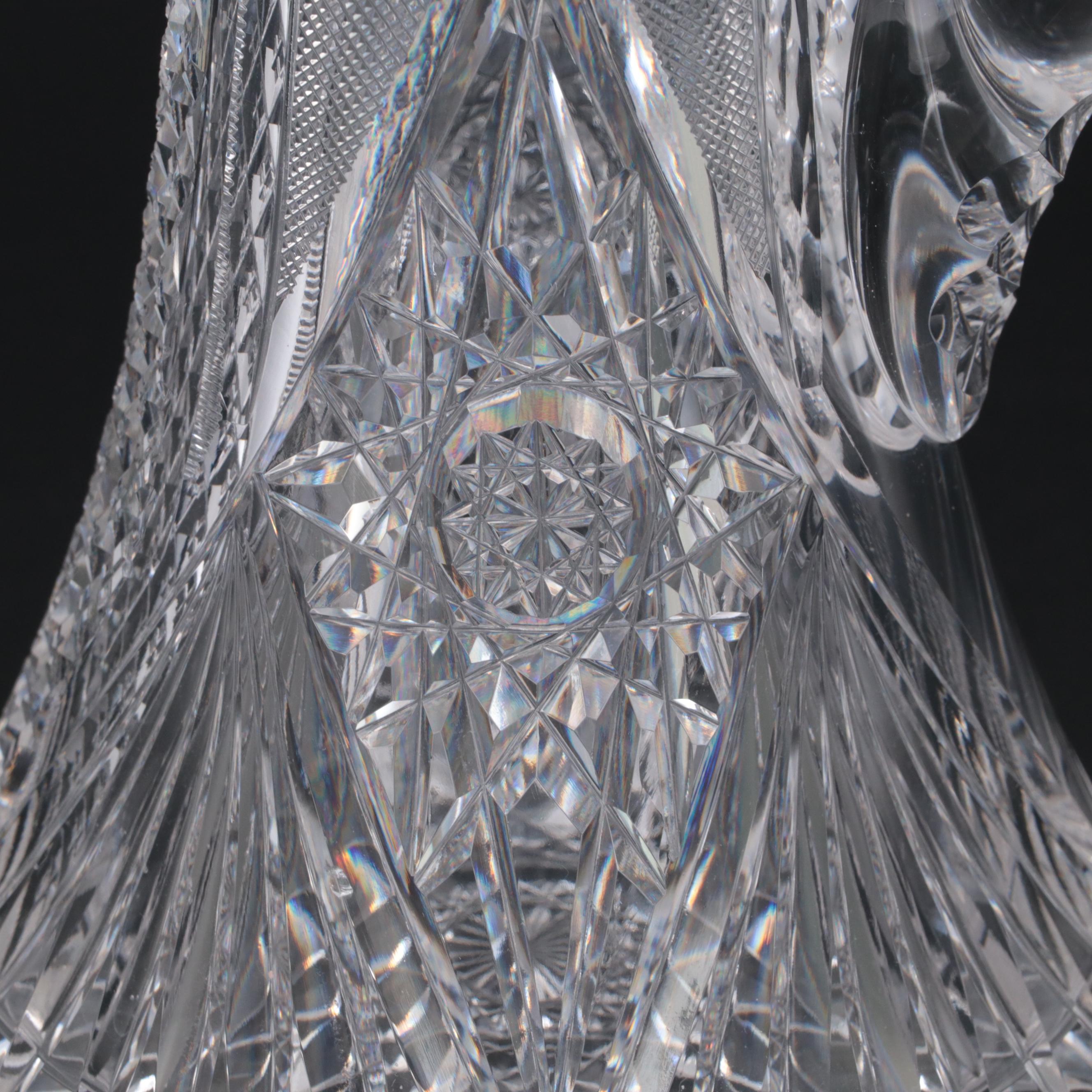 American Brilliant Period Brunswick Star and Fan Cut Glass Pitcher | EBTH