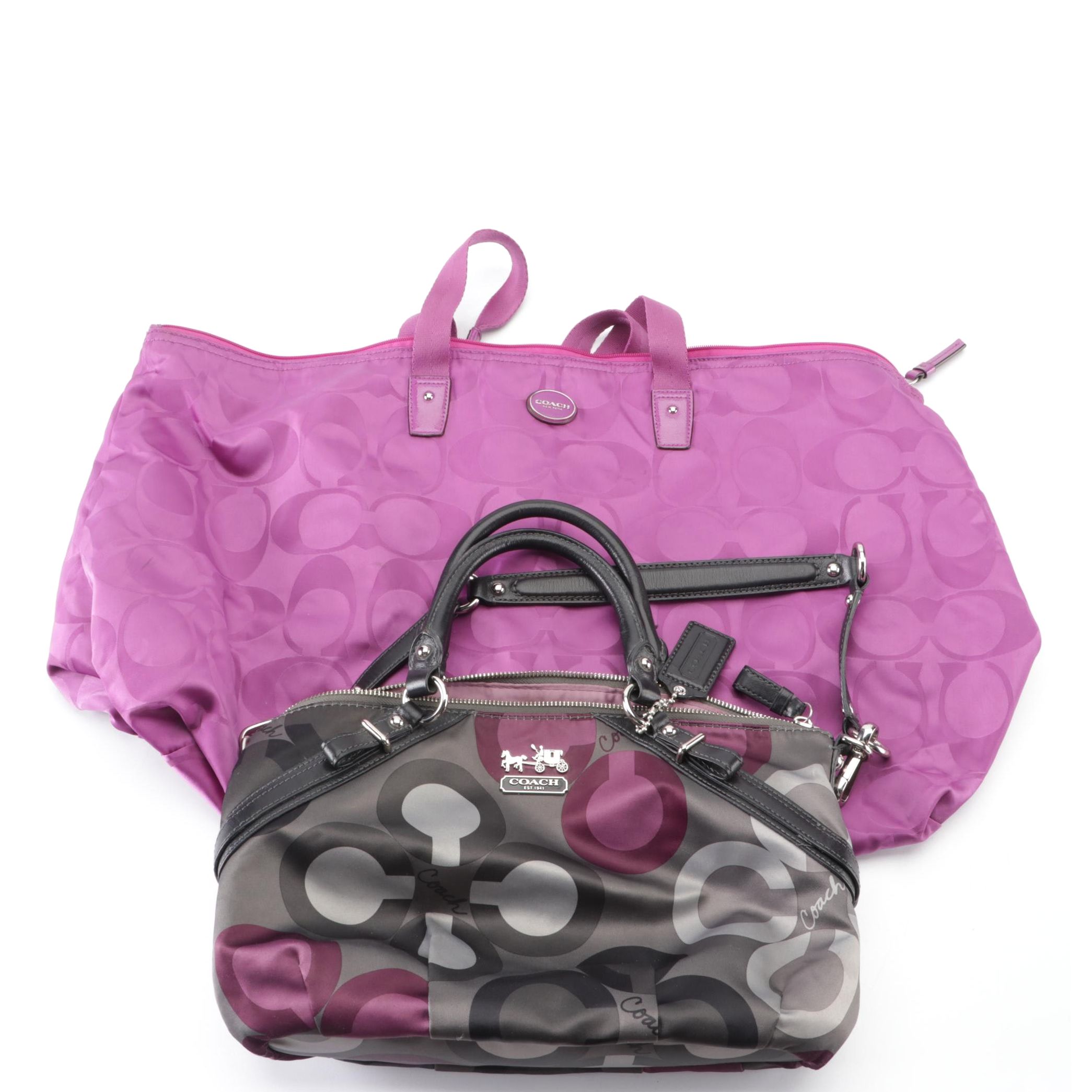 Coach Sofia Small Two-Way Bag and Large Zip Tote in Nylon and Leather Trim | EBTH