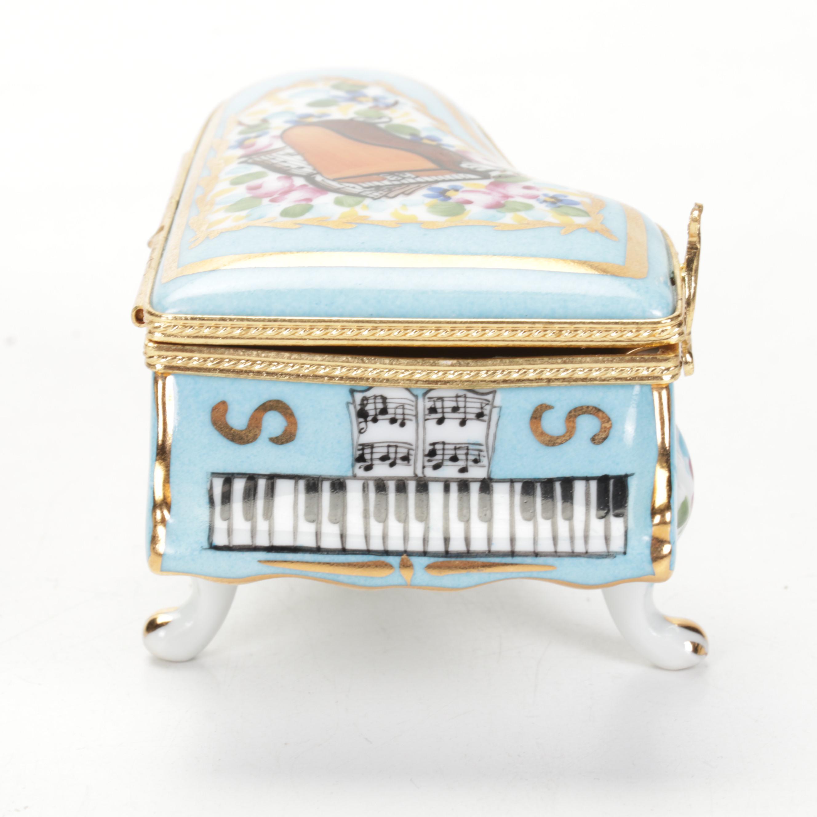 Atelier de Limoges Hand-Painted Porcelain Piano Trinket Box | EBTH
