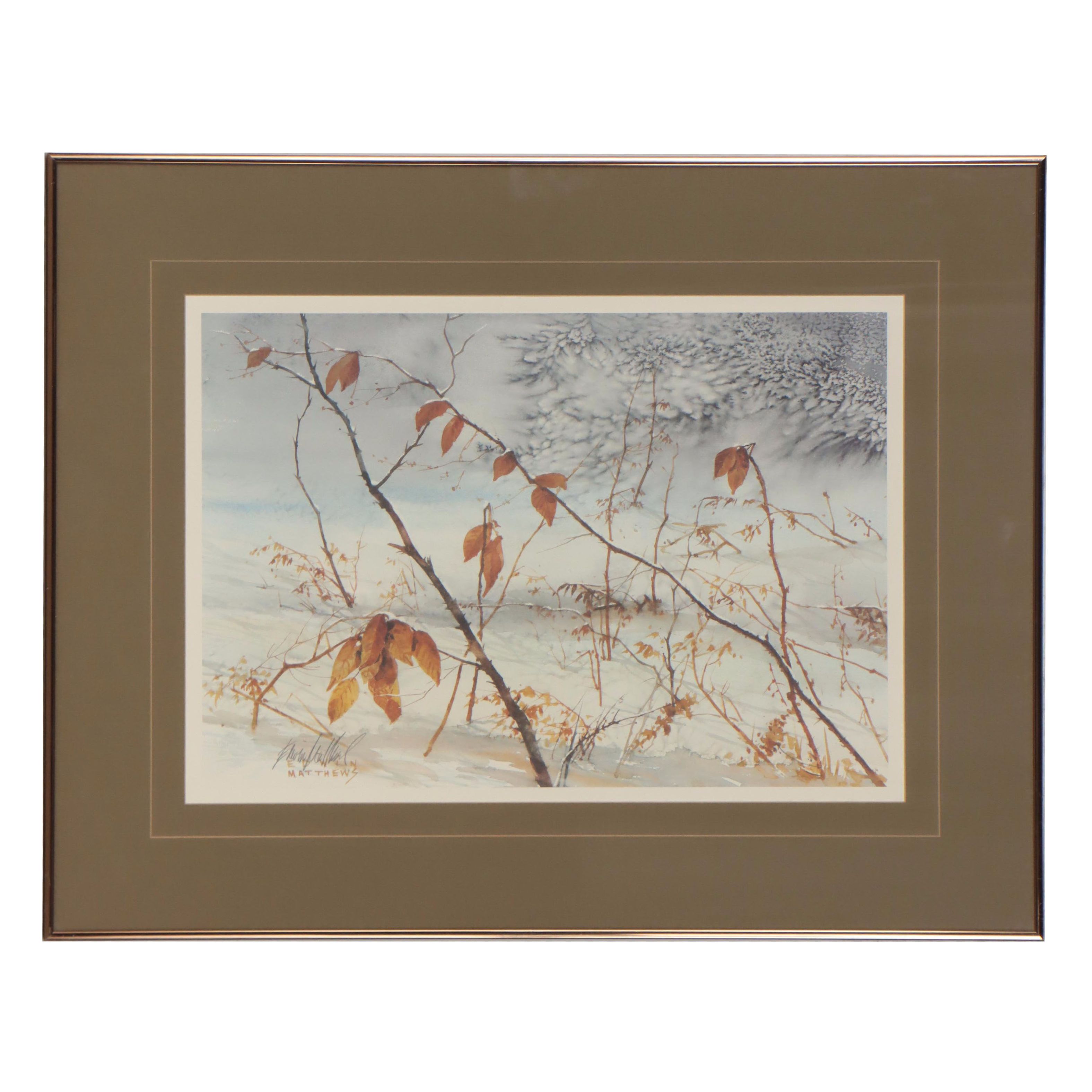 Edwin Matthews Offset Lithograph of Winter Landscape | EBTH
