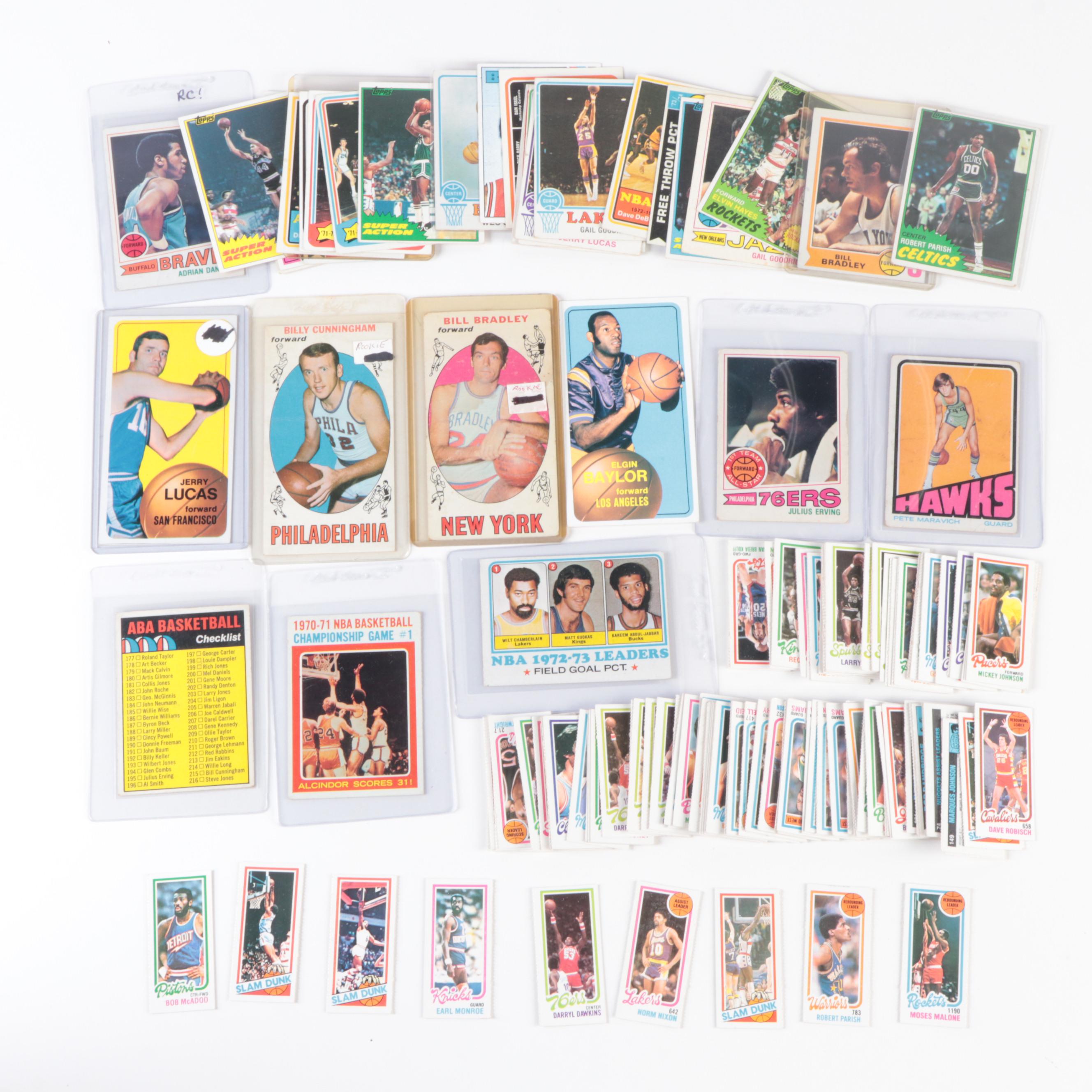 Topps Basketball Cards with Erving, Abdul-Jabbar, Bradley Rookie, 1960s ...