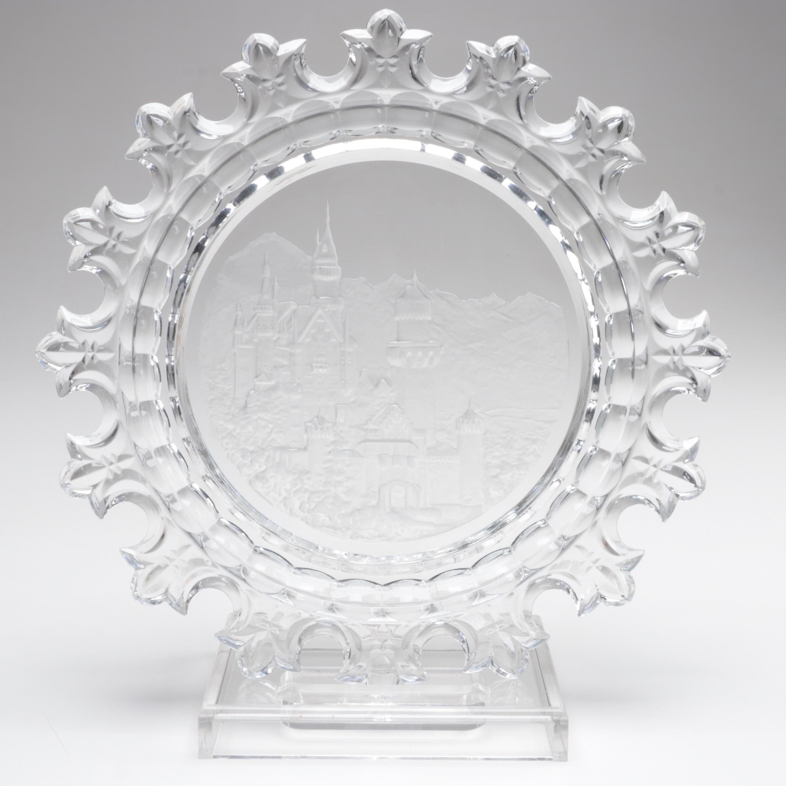 Signed Cut and Engraved Neuschwanstein Castle Czech Crystal Plate, Late ...