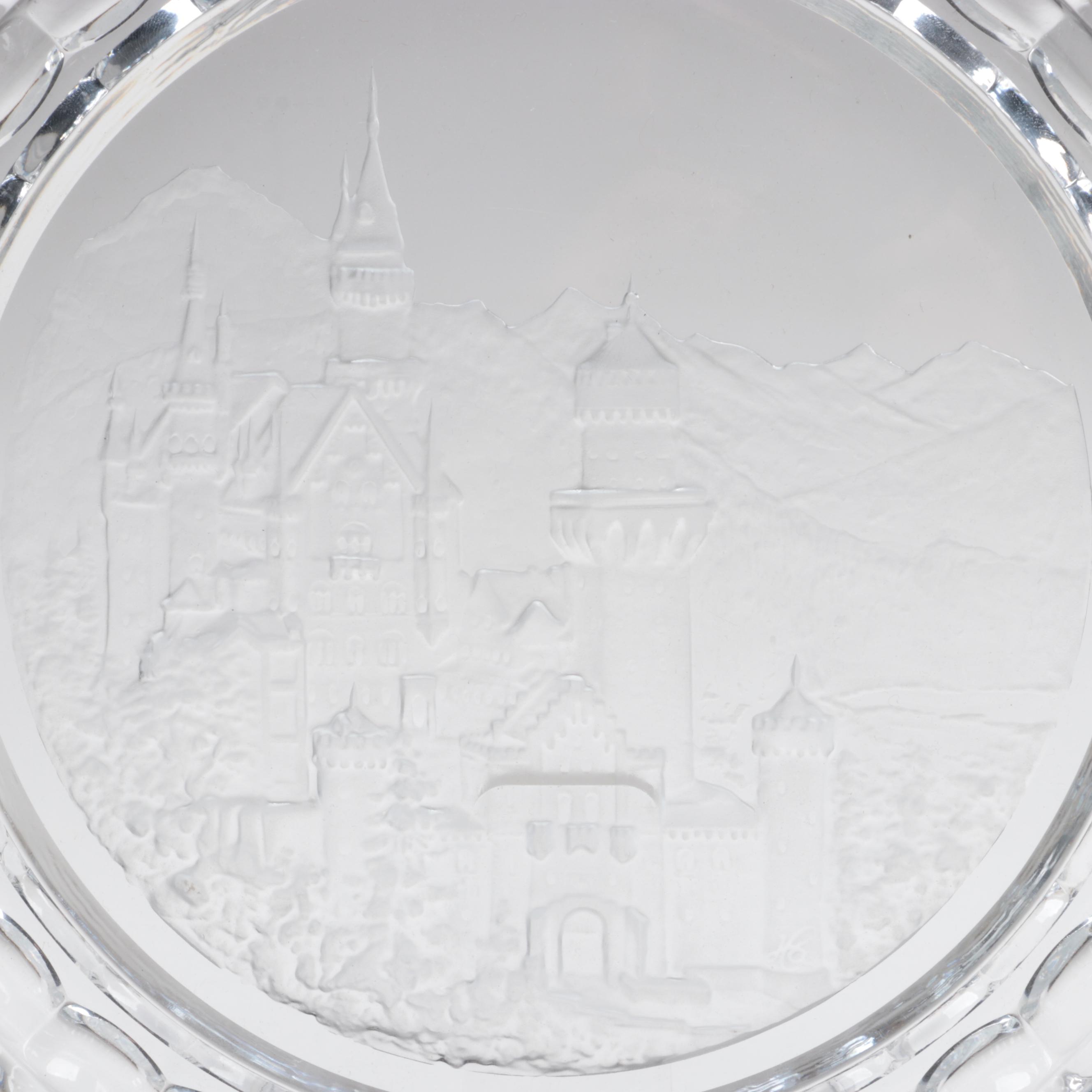 Signed Cut and Engraved Neuschwanstein Castle Czech Crystal Plate, Late ...