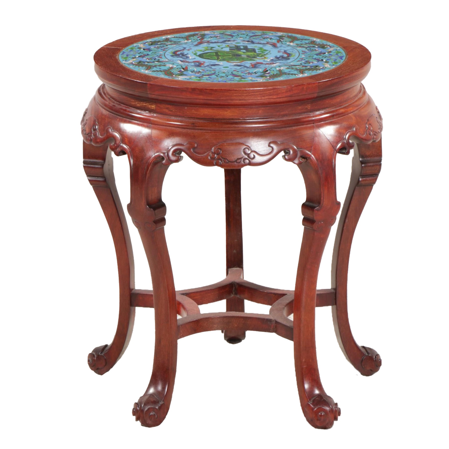 Chinese Carved Rosewood and Cloisonné Brass Side Table | EBTH