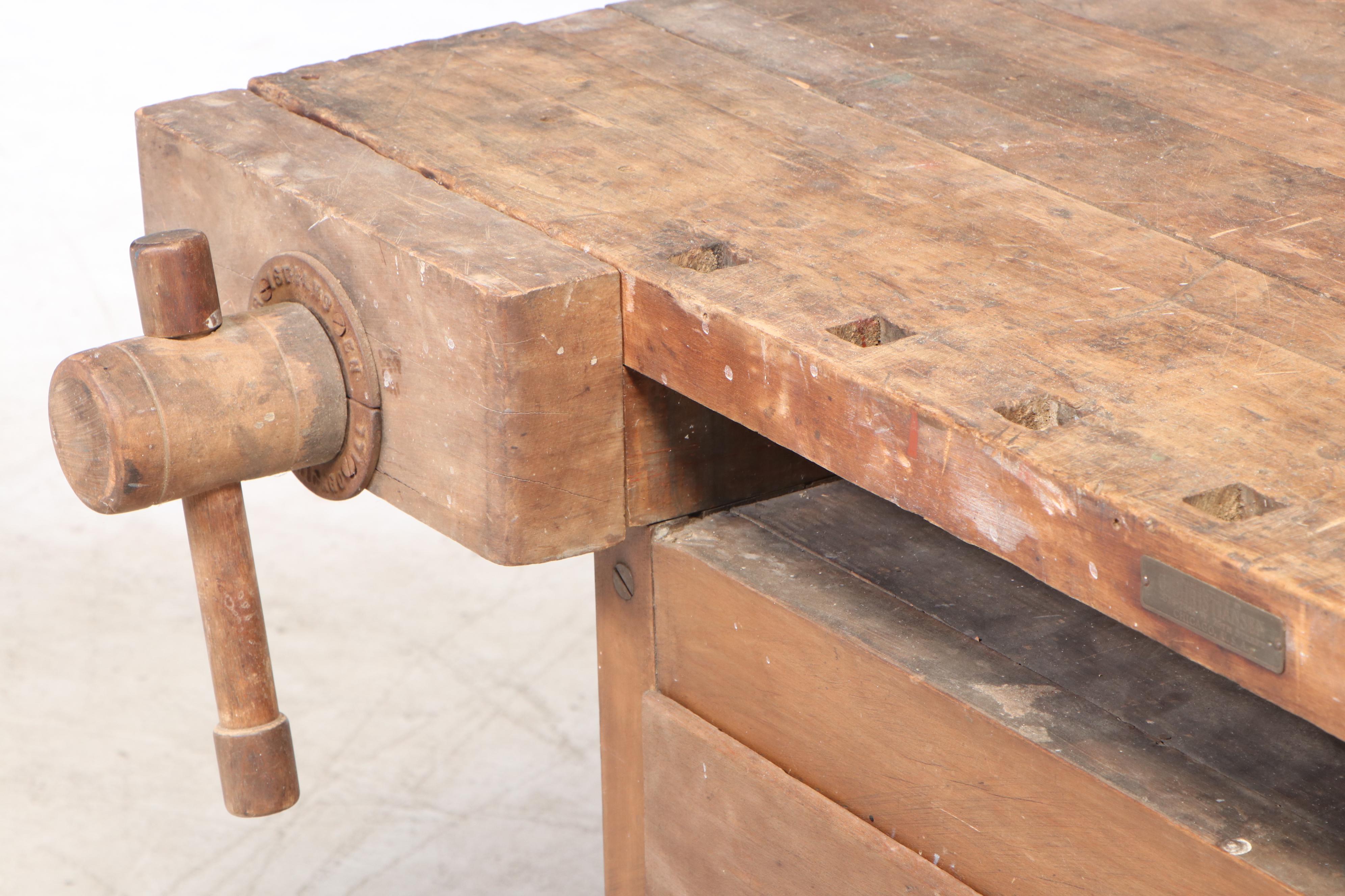 Maple Work Bench with Clamps, Drawers and Cabinet | EBTH