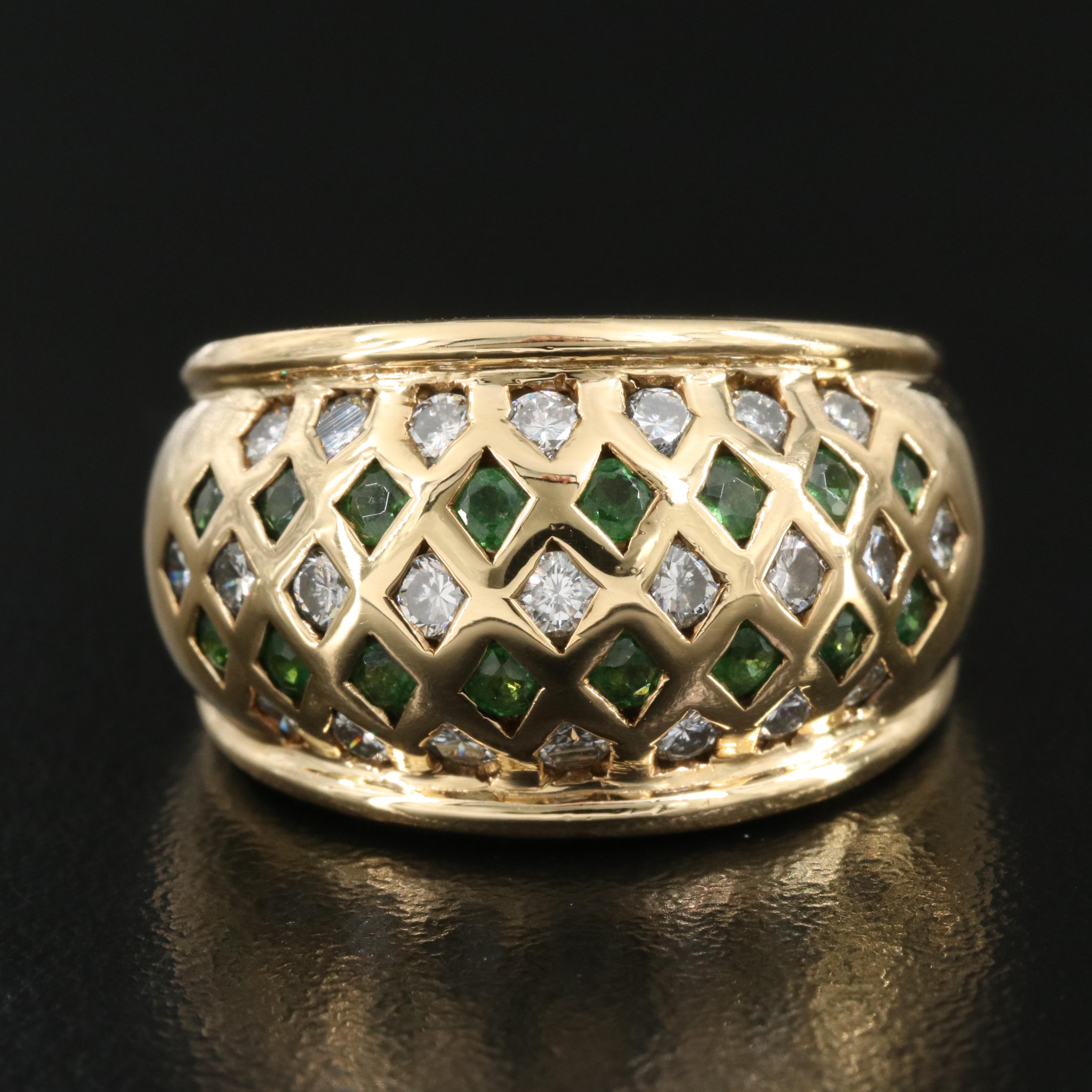 18K Diamond and Tsavorite Garnet Lattice Work Ring | EBTH