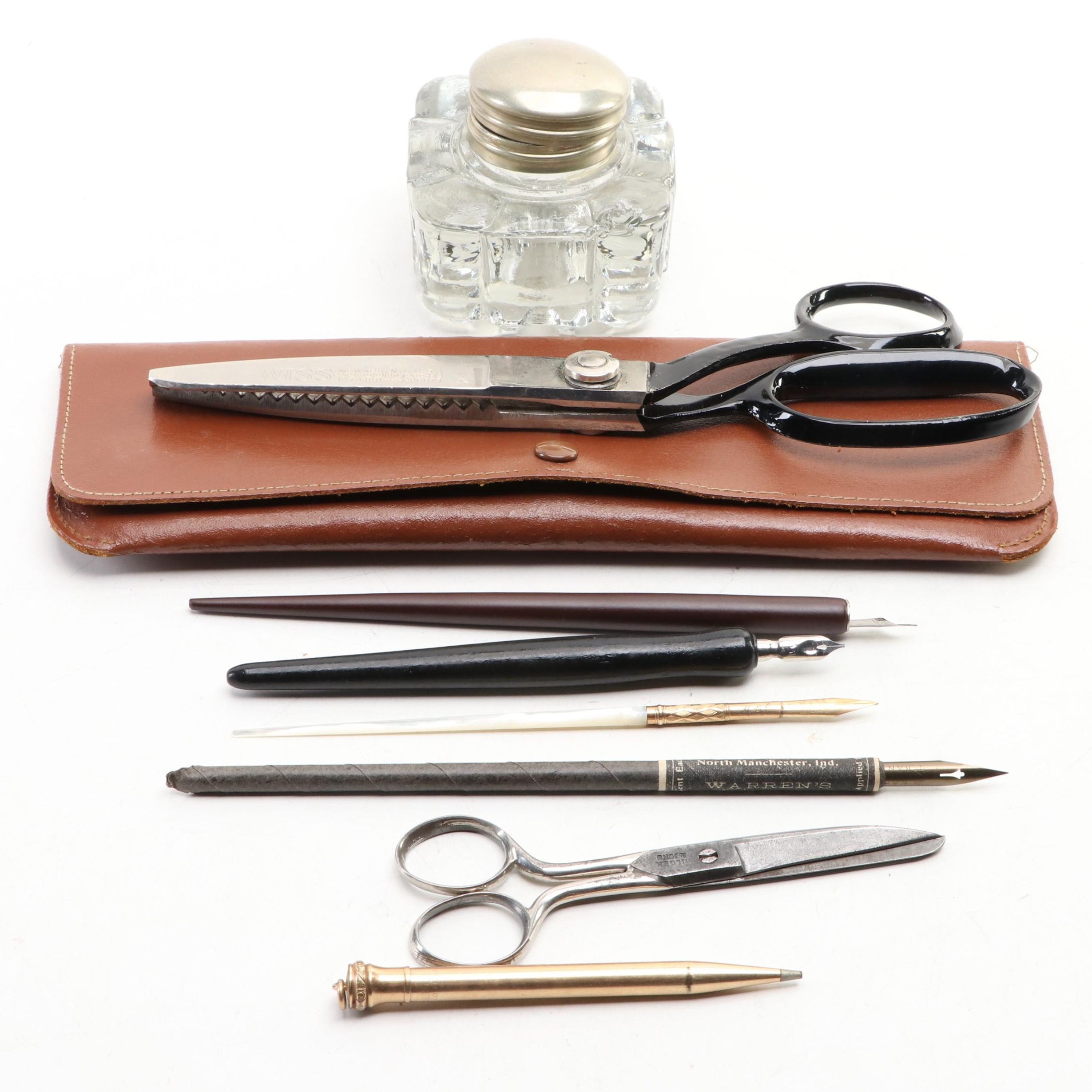 Alkin Lambert with Other Ink Dip Pens, Scissors, Inkwell and Mechanical ...