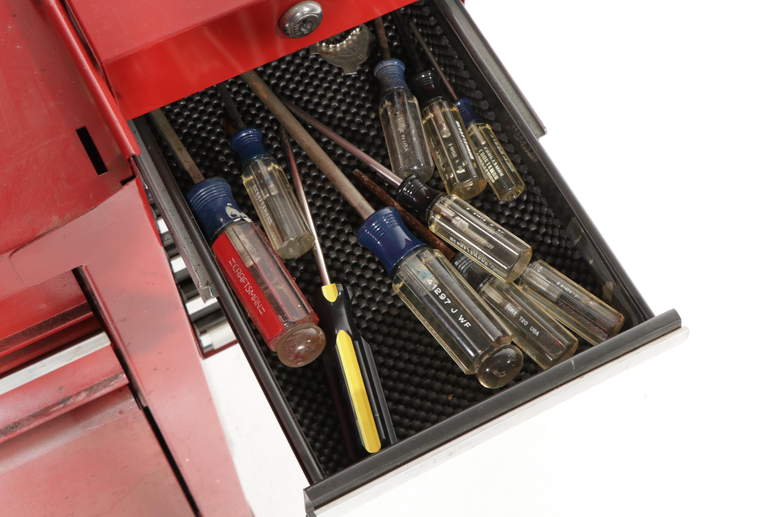 Metal Three-Part Rolling Tool Storage Chest with Craftsman Tools | EBTH