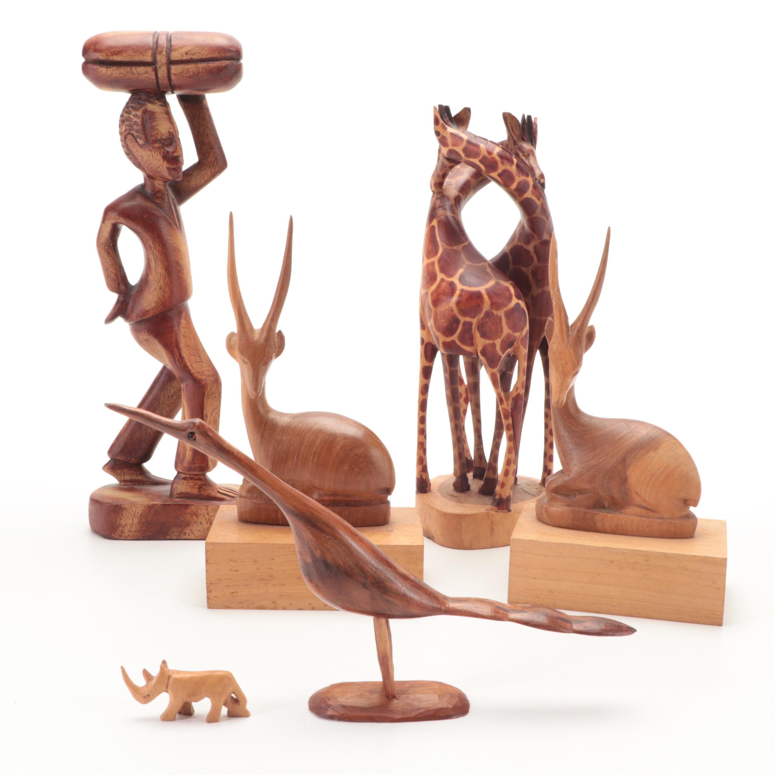 Hand-Carved African Muhuhu Wood Giraffe with Other African Carved ...