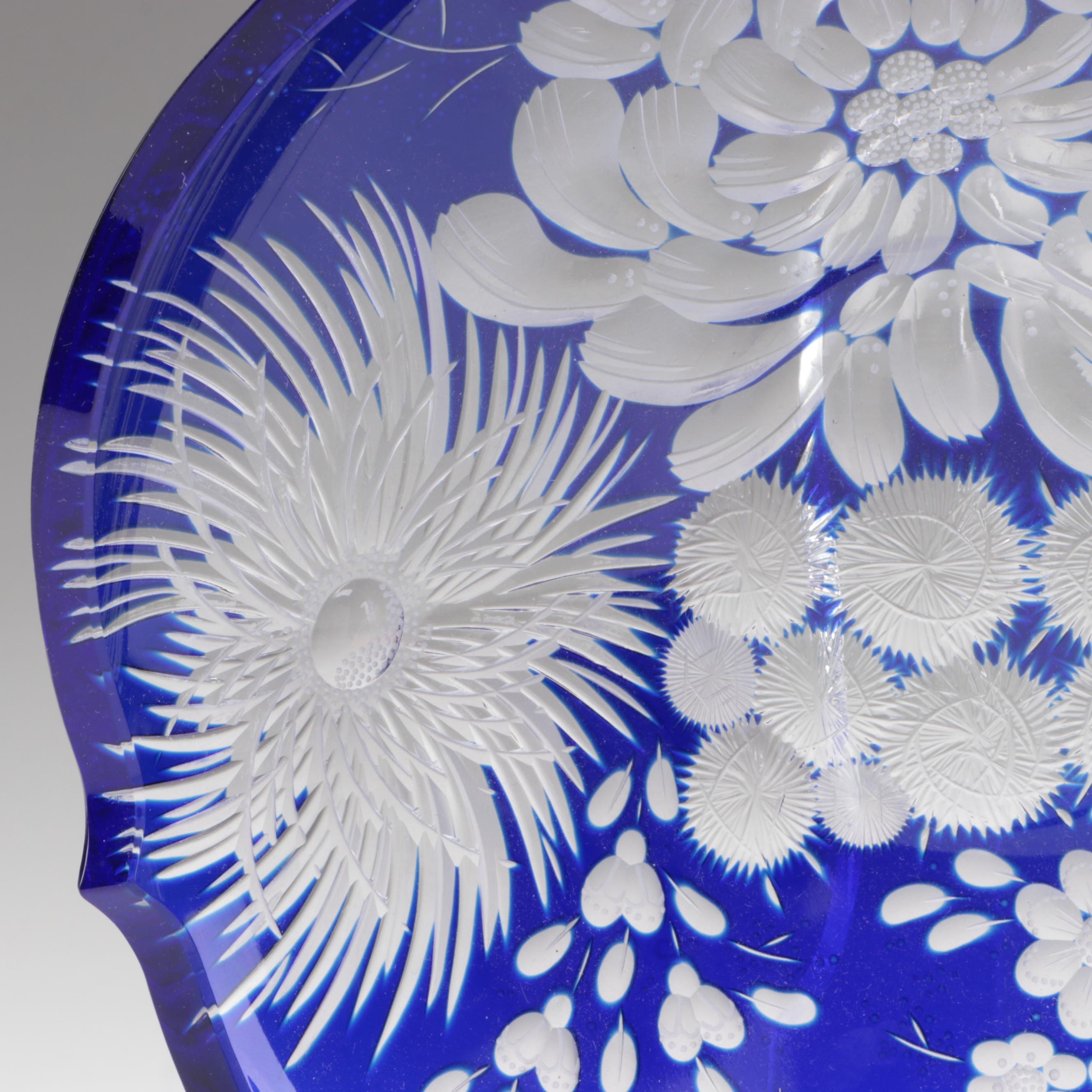 Meissen Cobalt Blue Cut to Clear Chrysanthemum Crystal Plate and Bowl ...