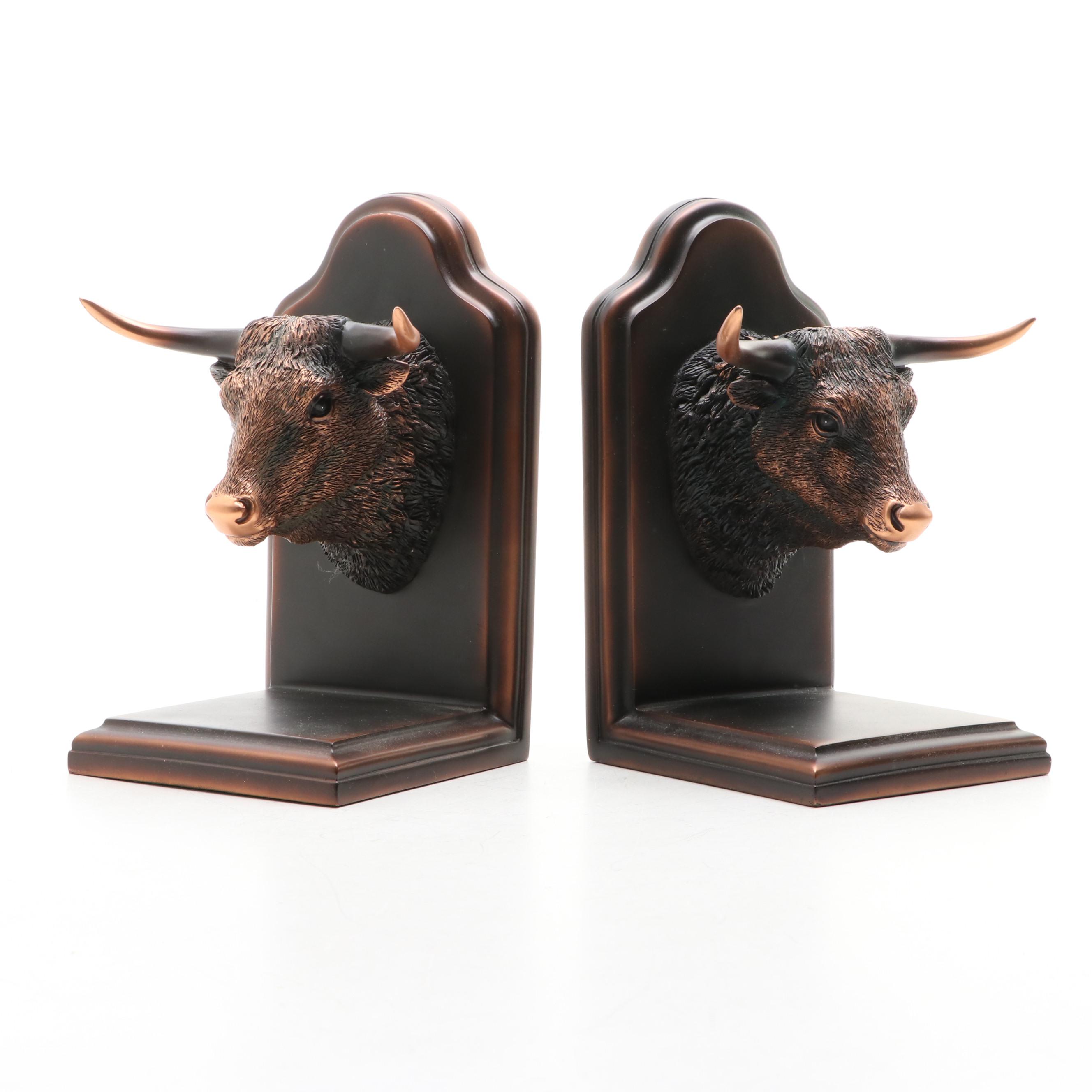 Bronzed Metal Bull Head Bookends | EBTH
