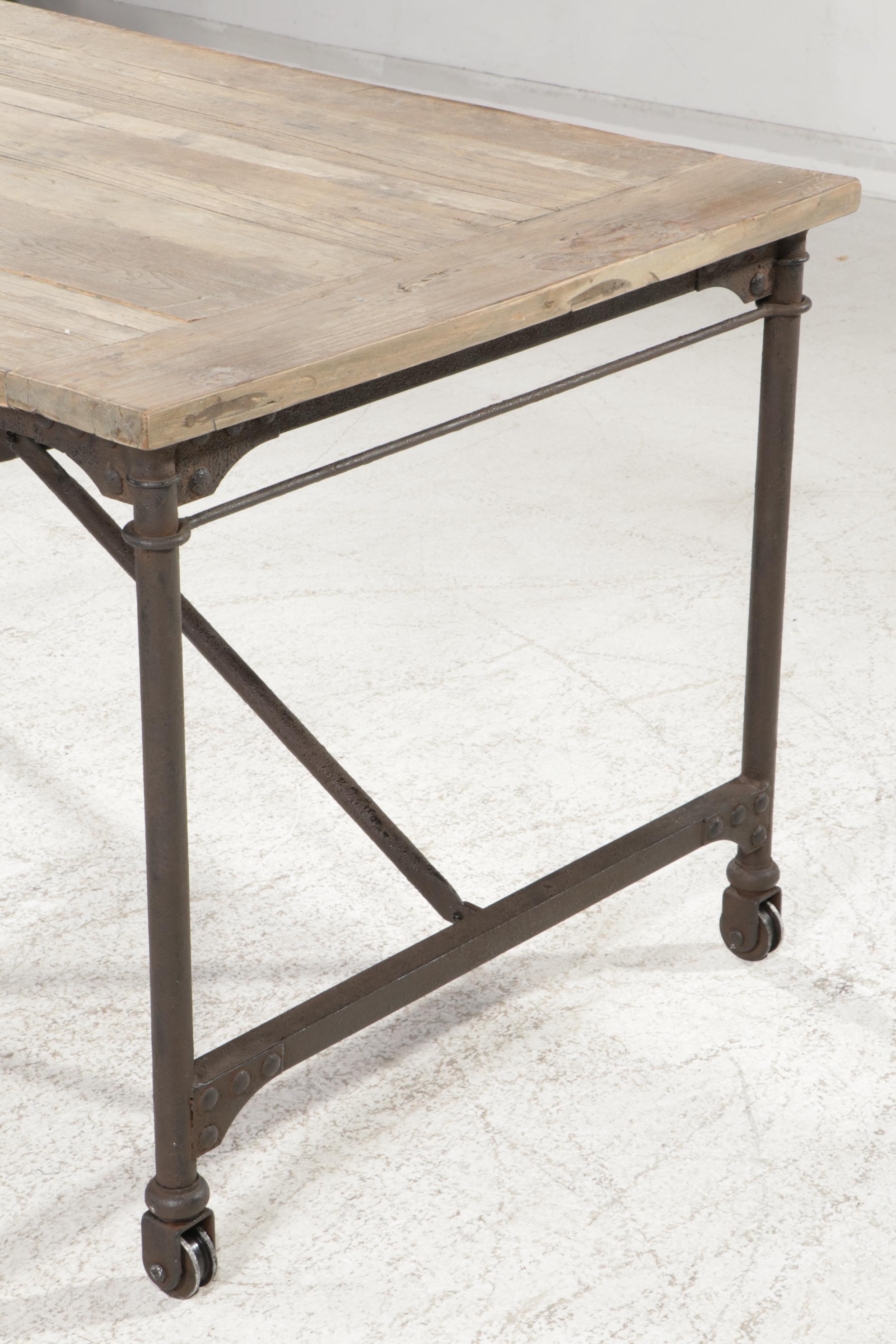 Restoration Hardware "Flatiron" Oak Plank Top Writing Desk on Casters ...