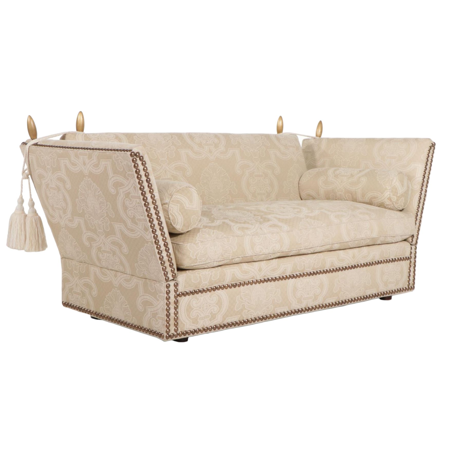 Damask-Upholstered and Brass-Tacked Knole Style Drop-End Sofa | EBTH