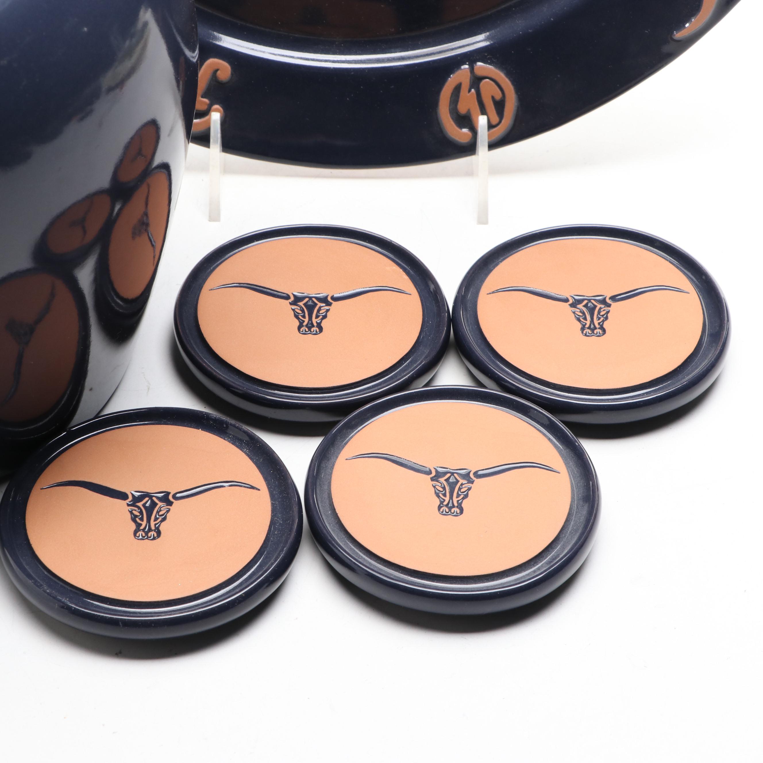 Frankoma "Ranch" Ceramic Platter, Cookie Jar and Coasters | EBTH
