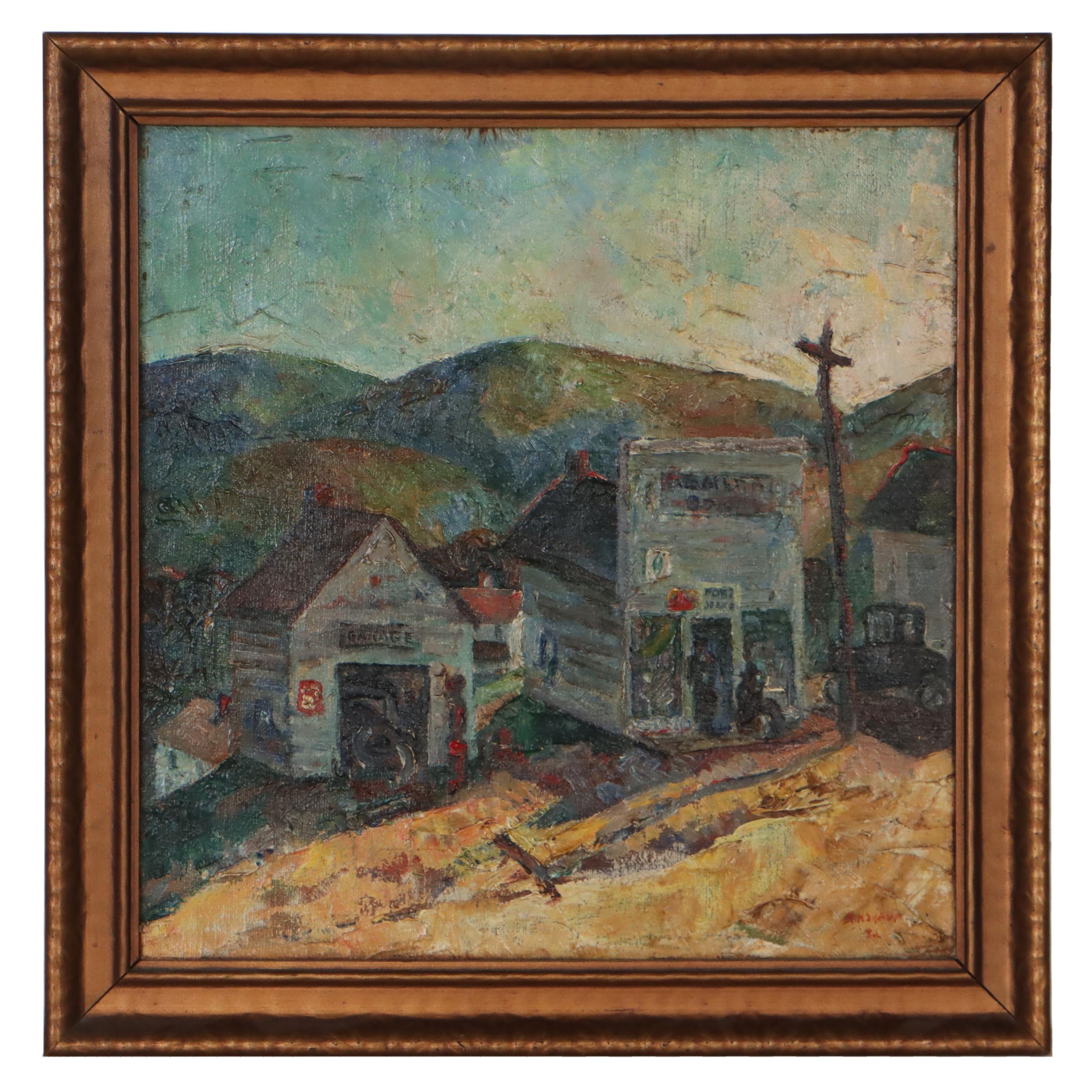 Harry H. Shaw Oil Painting of Country Town, 1932 | Everything But The House