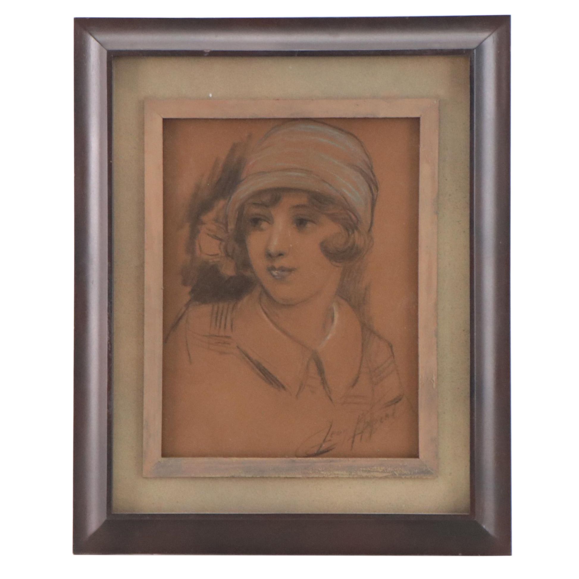 Leon Lippert Portrait Charcoal and Pastel Drawing | EBTH