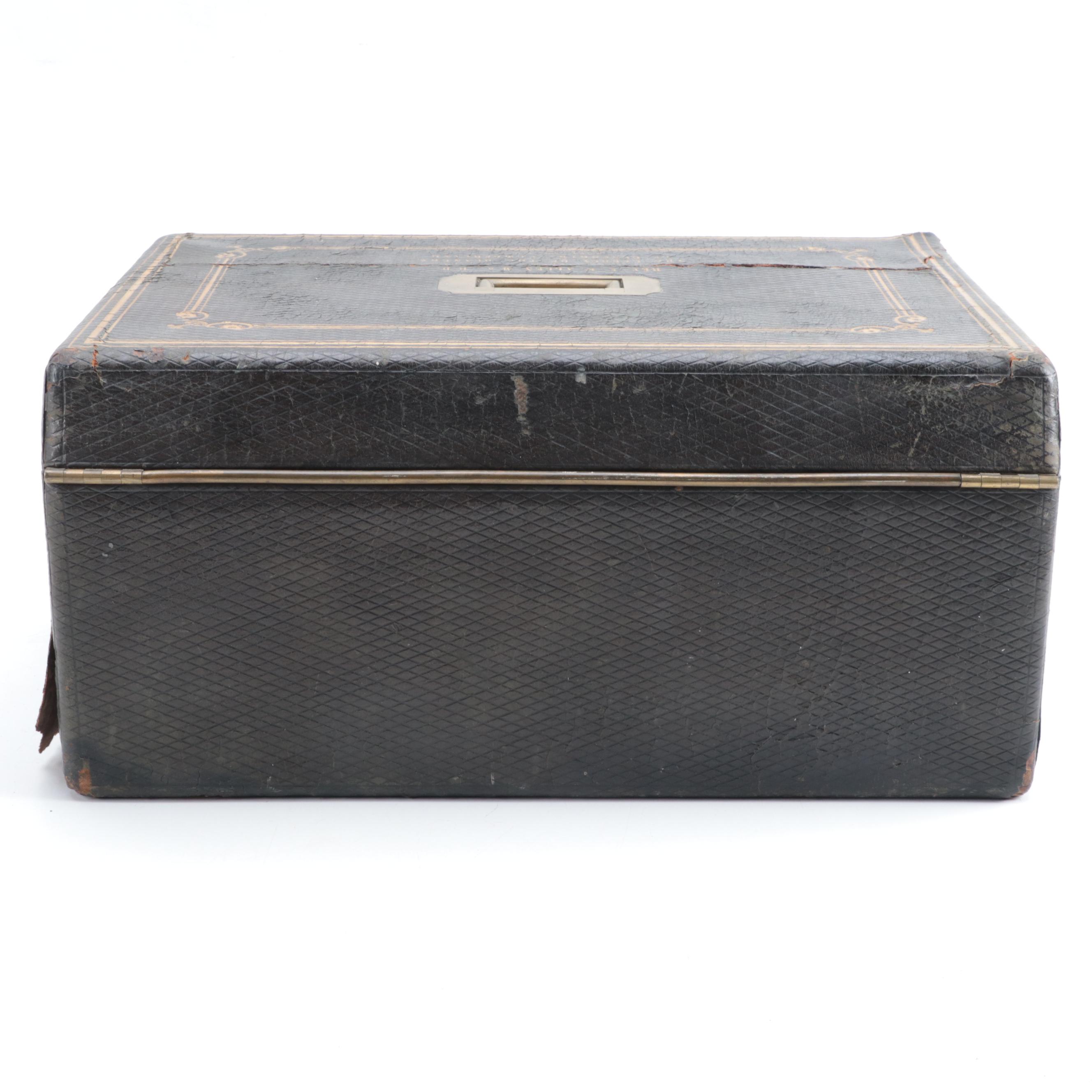 English Victorian Gilt Embossed Leather Covered Secretary Box, 1865 | EBTH