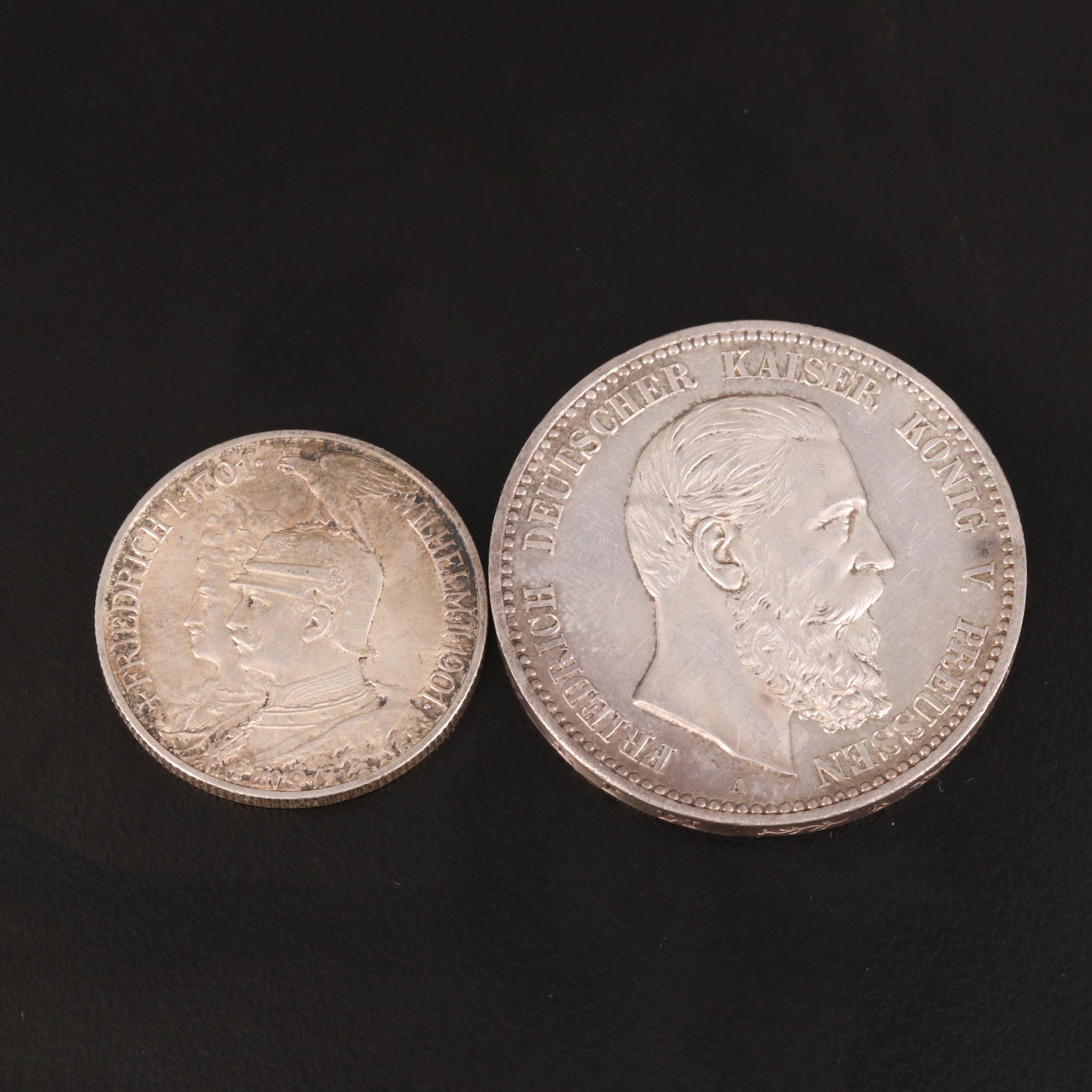Two Prussian Silver Coins Including 1888-A Five Mark | EBTH