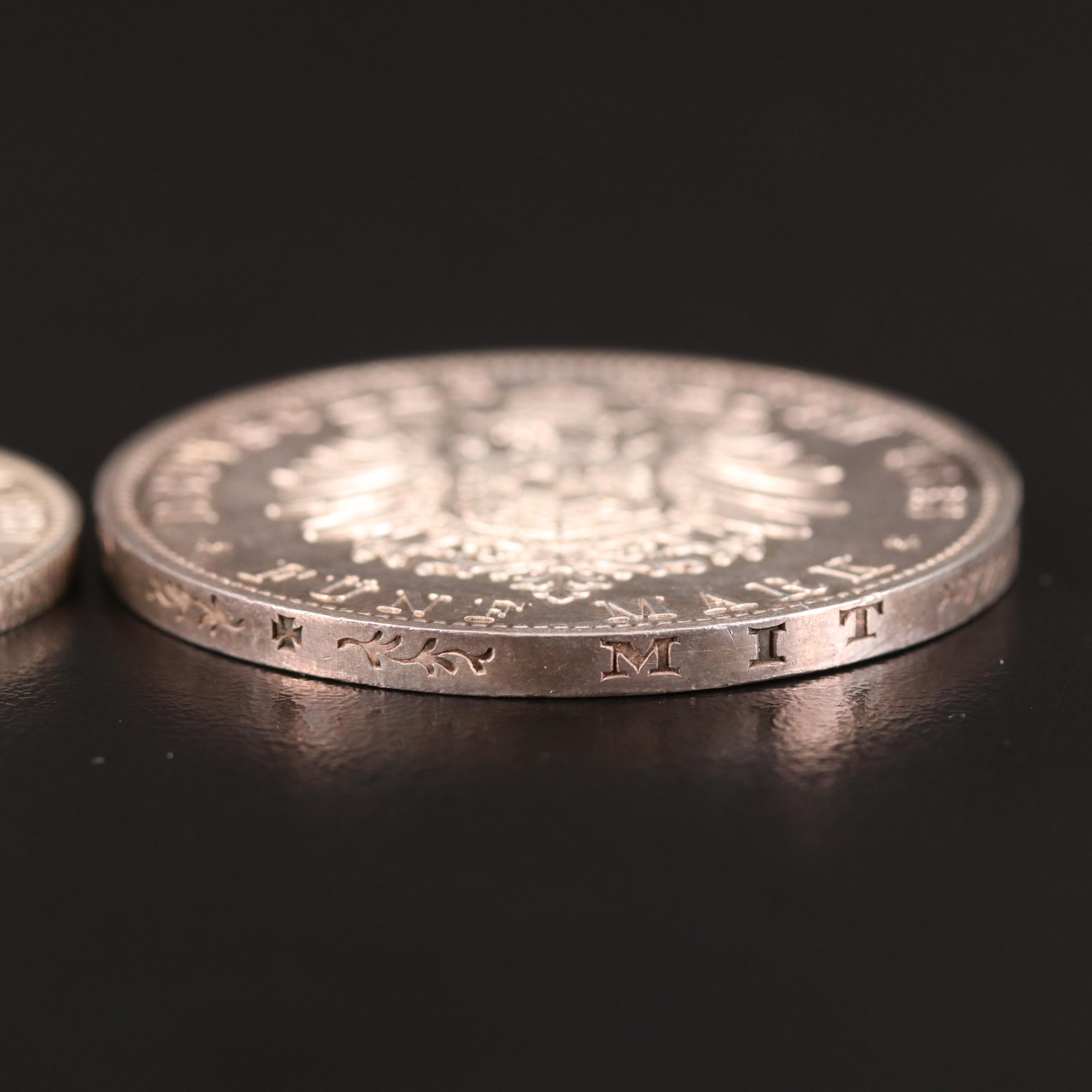 Two Prussian Silver Coins Including 1888-A Five Mark | EBTH