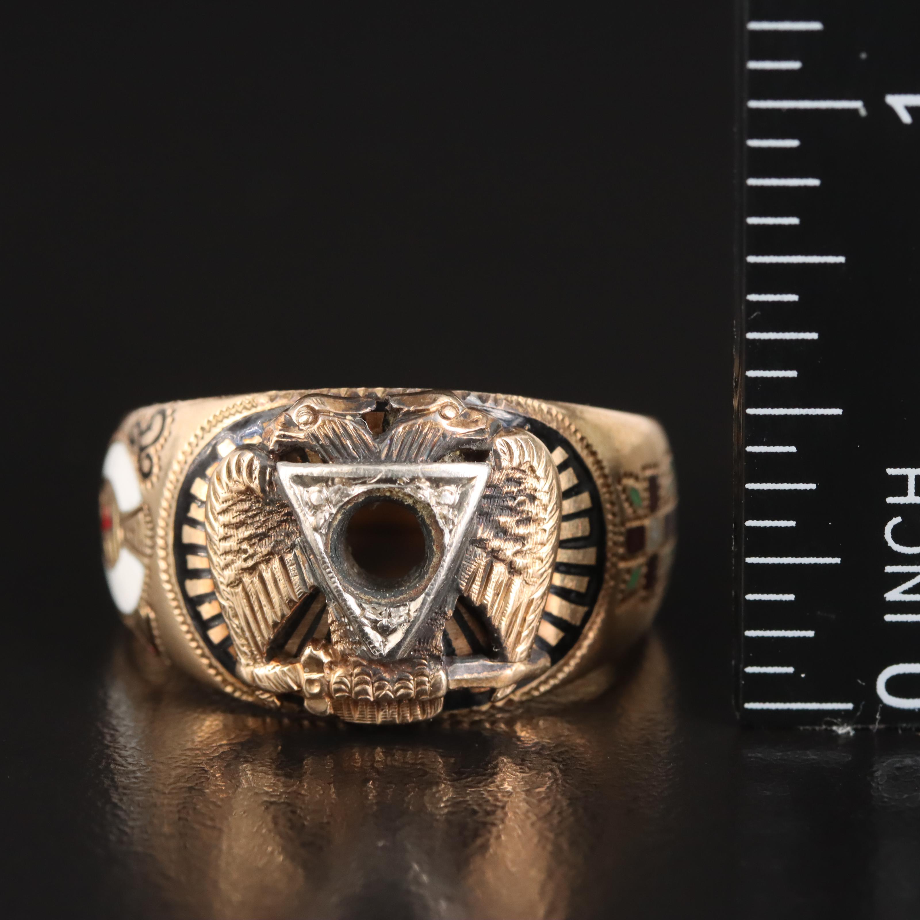 14K and Enamel Masonic Ring Mount | Everything But The House
