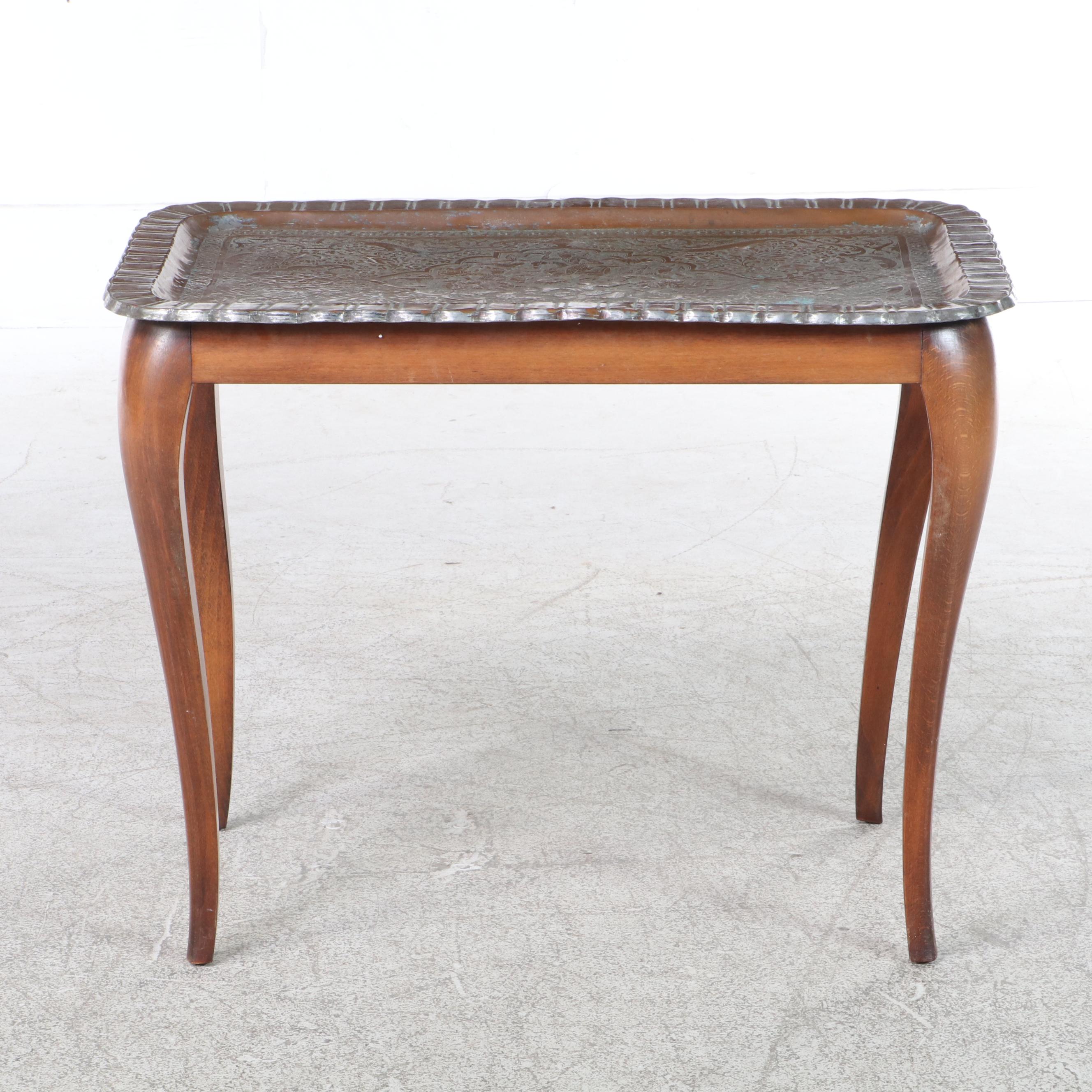 Indian Embossed and Engraved Copper Tray Coffee Table | EBTH