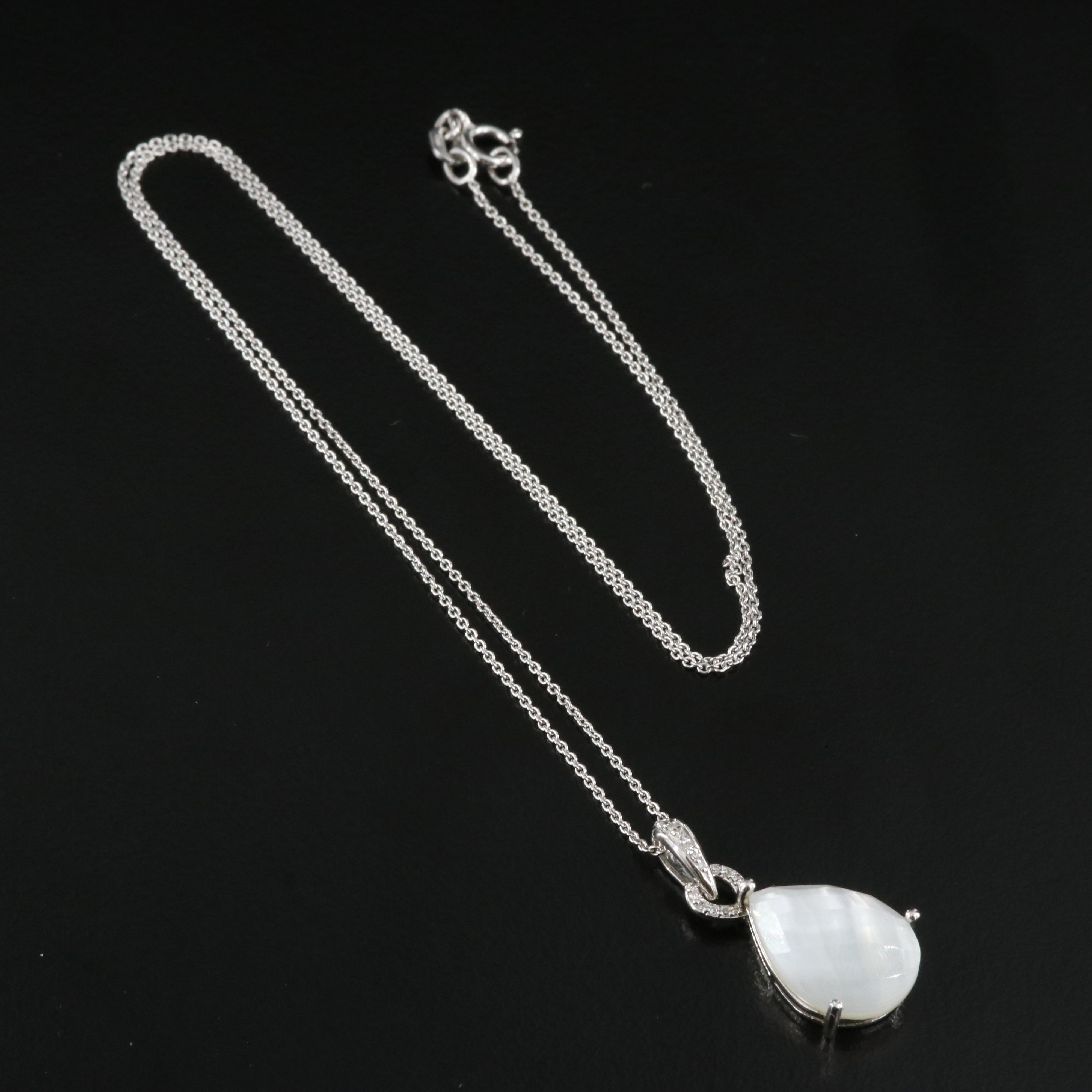 Italian Sterling Quartz Mother-of-Pearl Doublet and Diamond Pendant ...