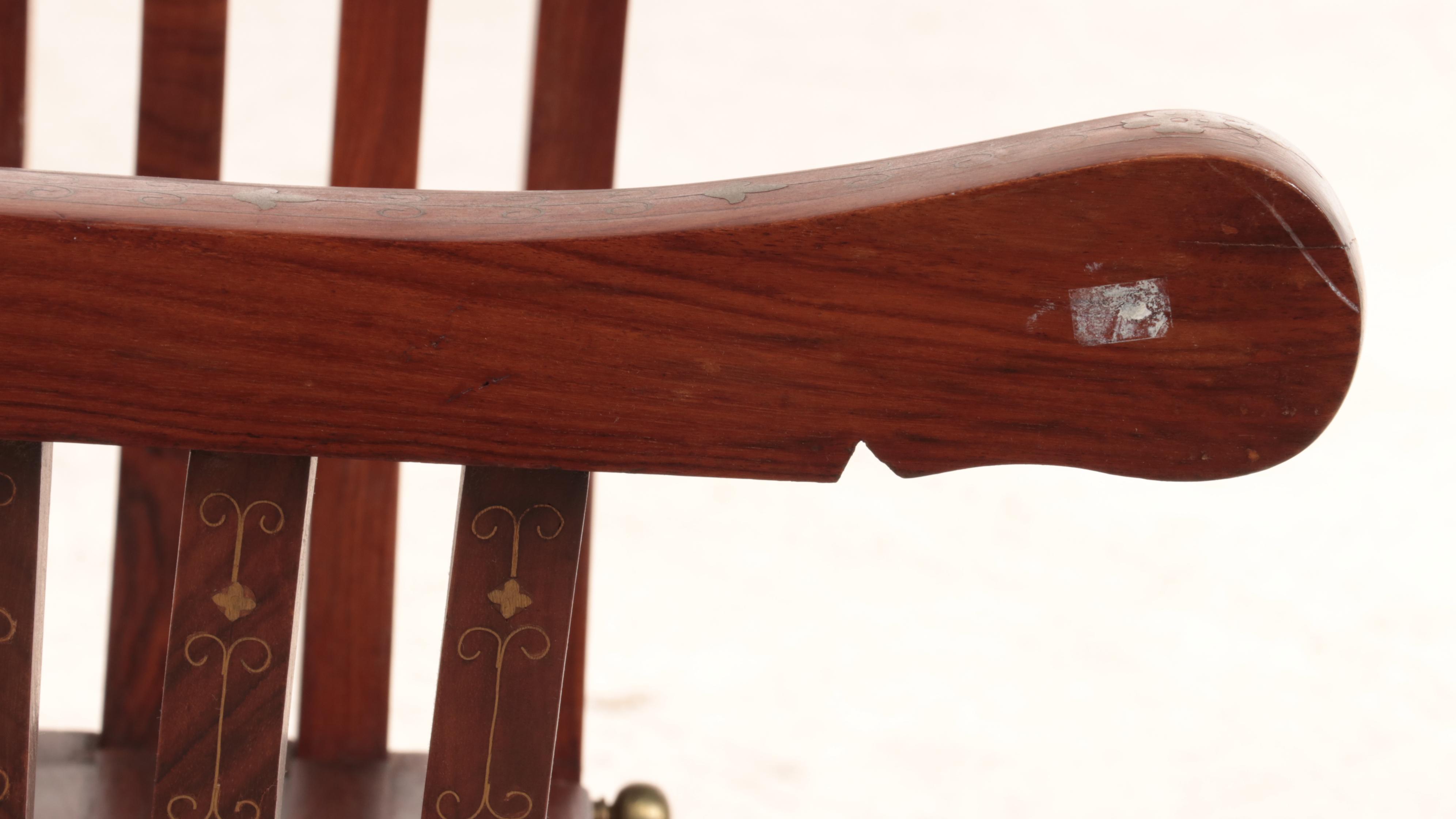 Pair of Pakistani Brass Inlaid Teak Savonarola Chairs | EBTH