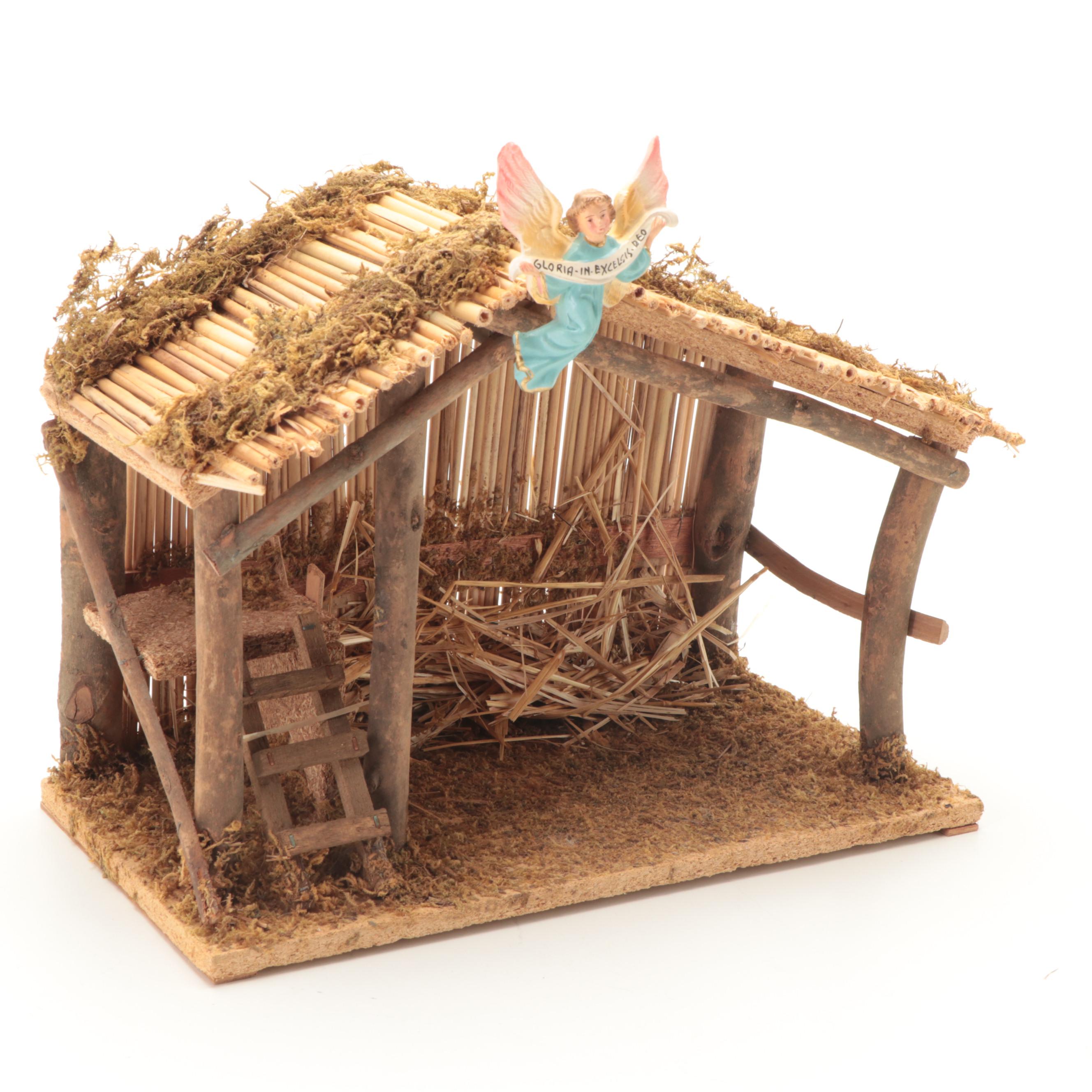 Plaster, Ceramic and Chalkware Nativity Figures with Wood Creche, Trees ...