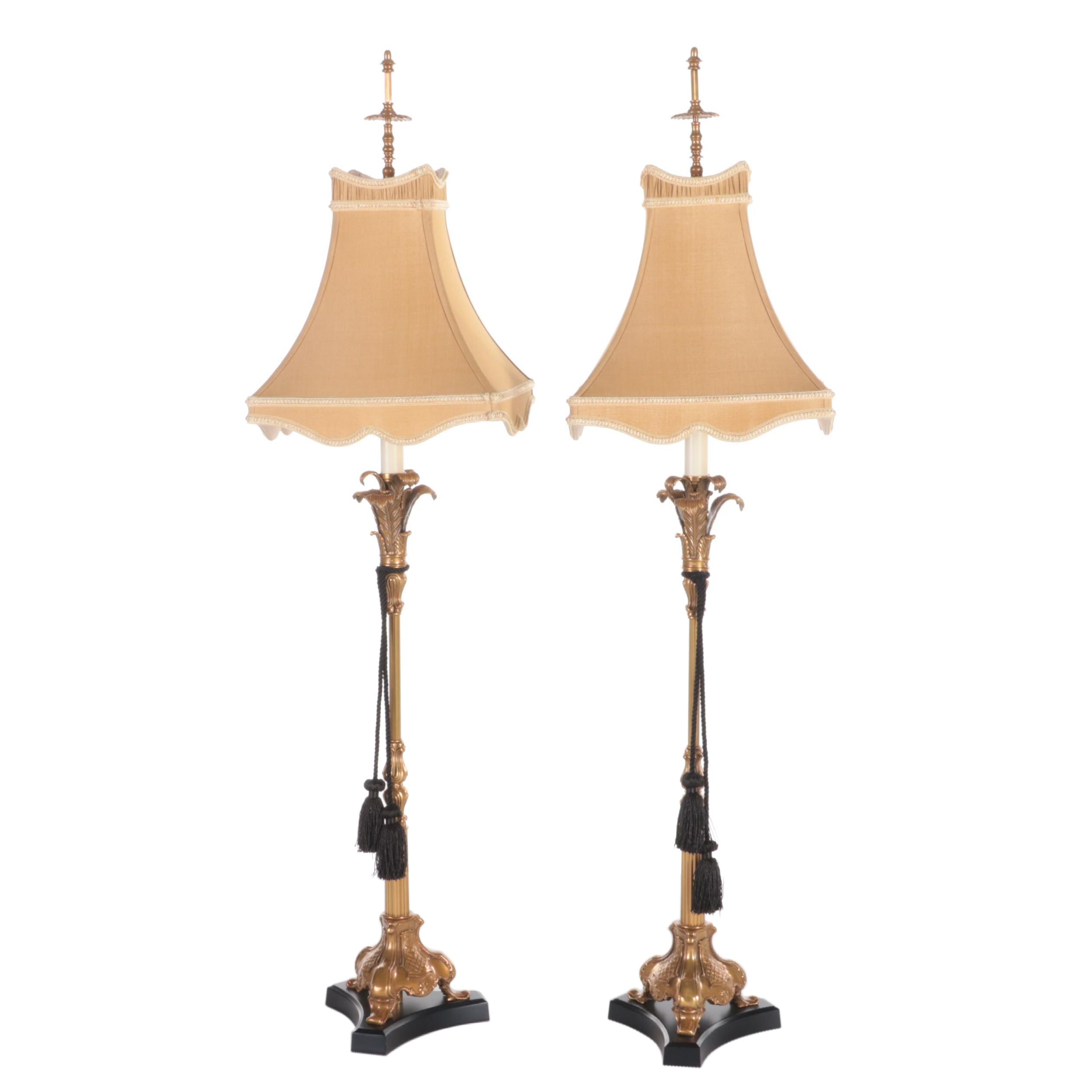 Italian Baroque Brass Candlestick Lamps With Chelsea House Shades ...