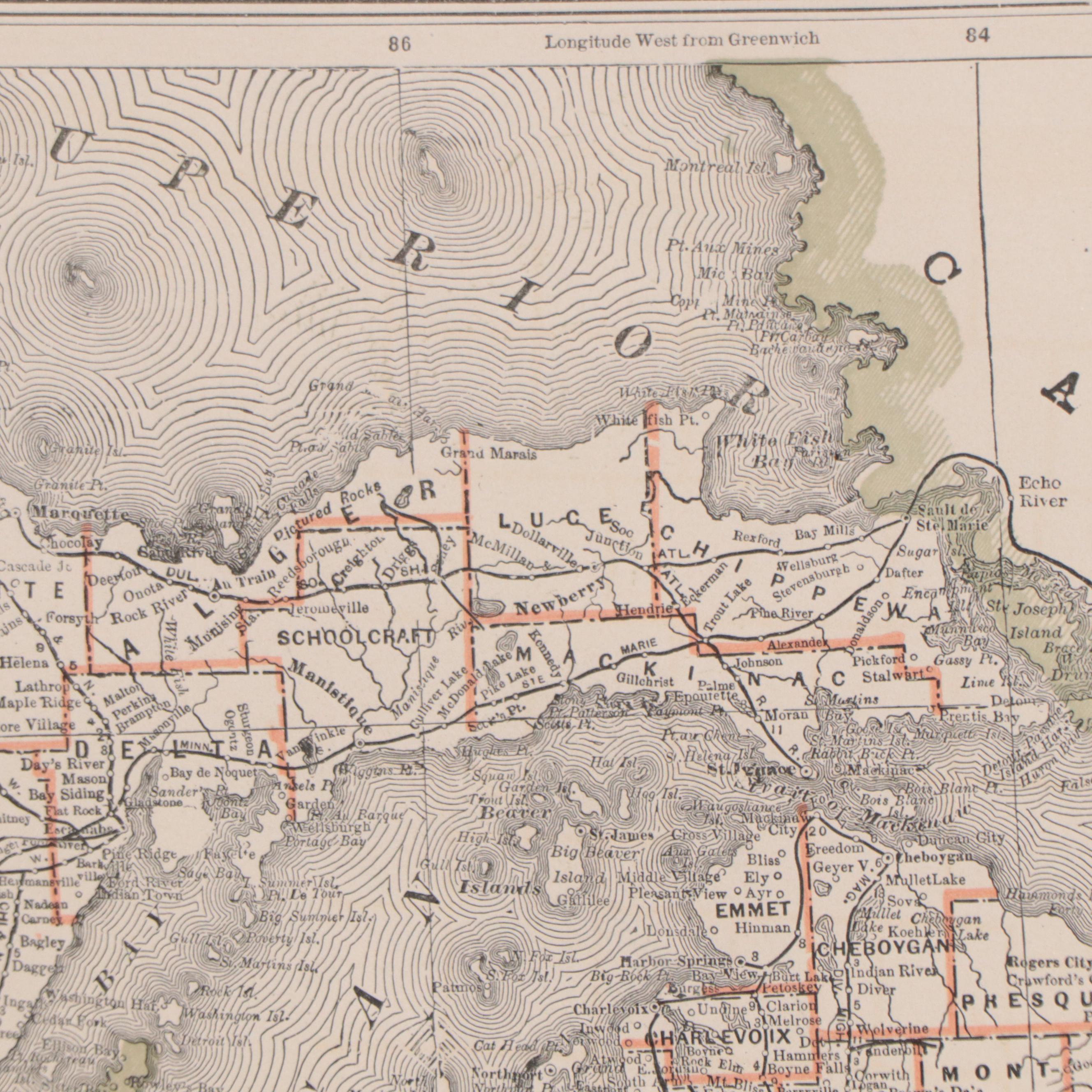Wax Engraving Map of Michigan, Circa 1890 | EBTH