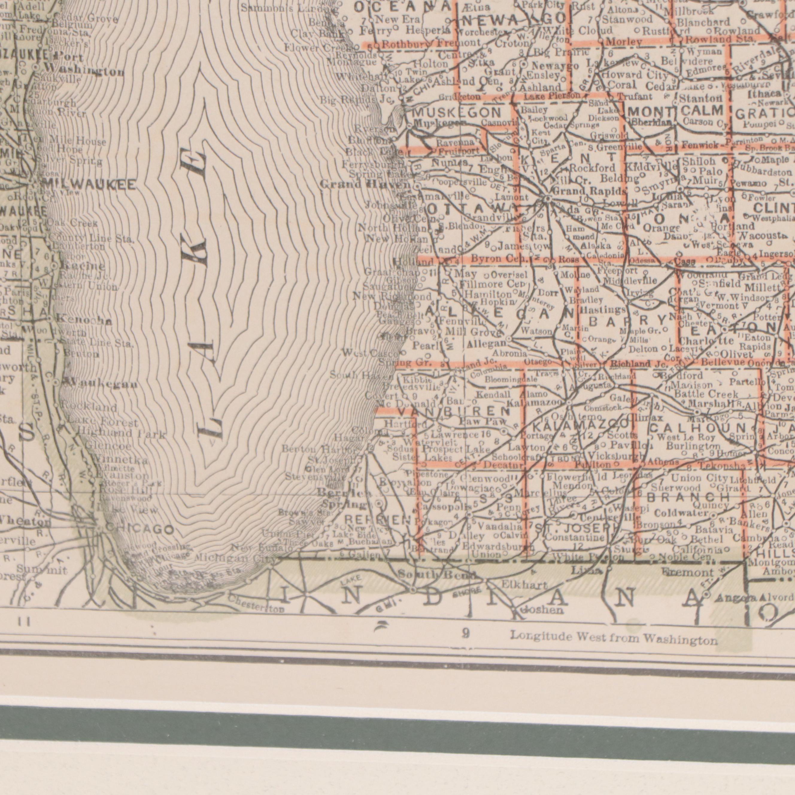 Wax Engraving Map of Michigan, Circa 1890 | EBTH