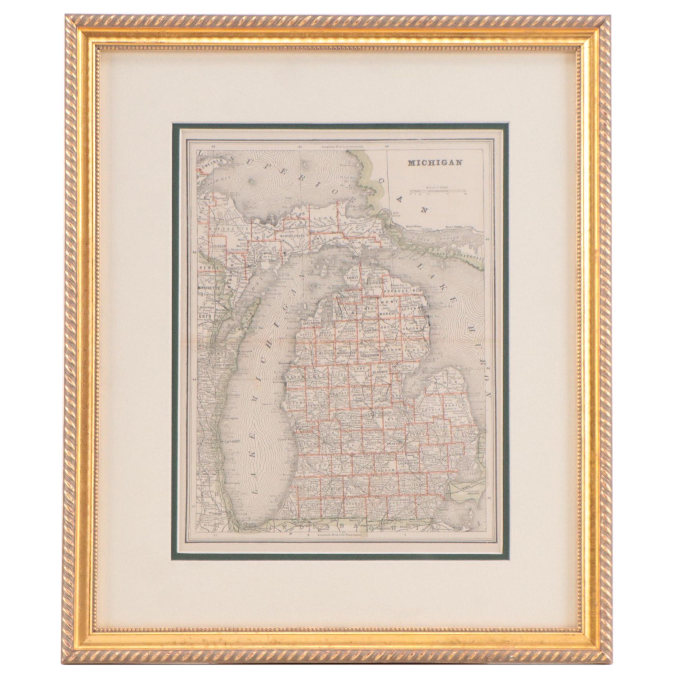 Wax Engraving Map of Michigan, Circa 1890 | EBTH