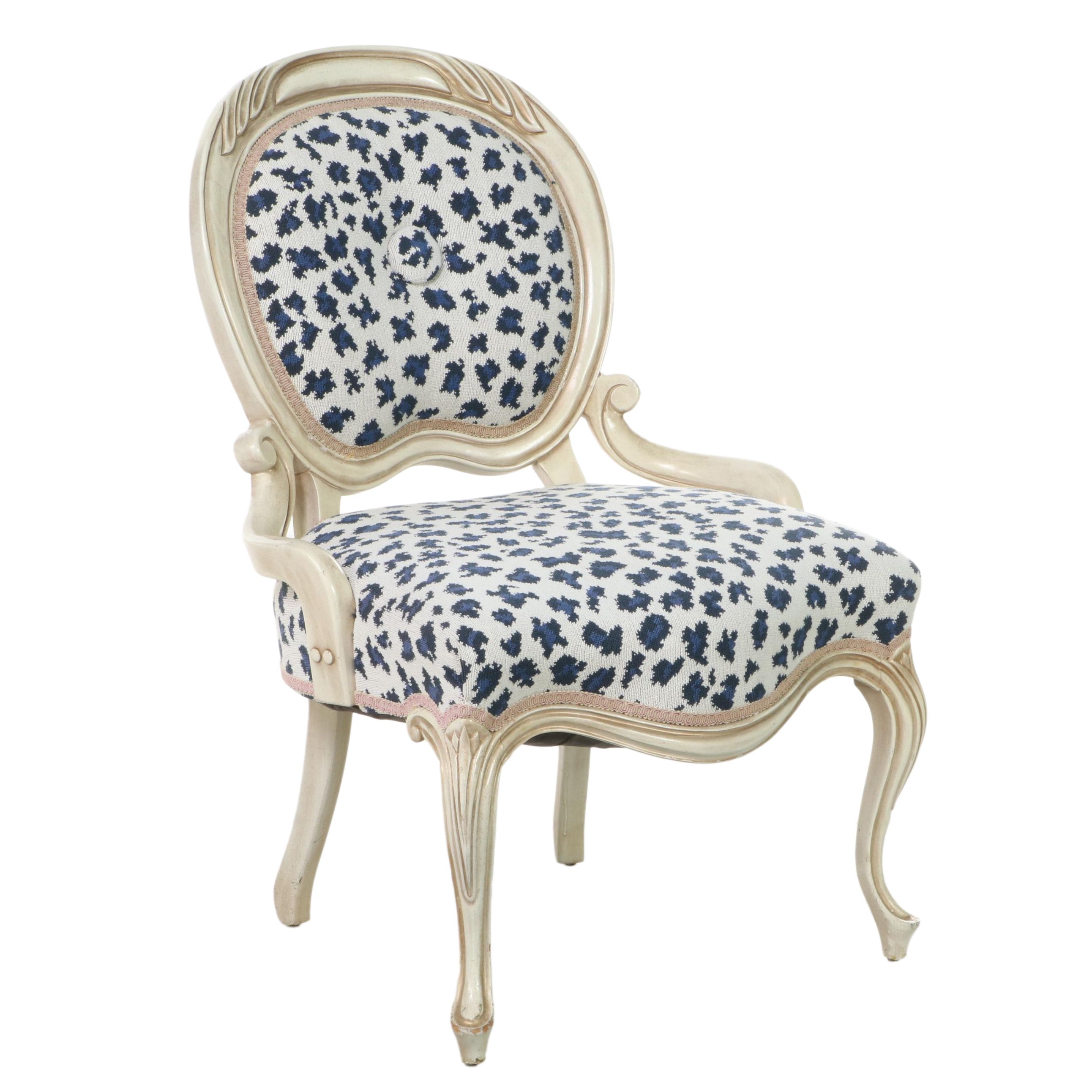 Rococo Revival Style Cream-Painted and Custom-Upholstered Side Chair | EBTH