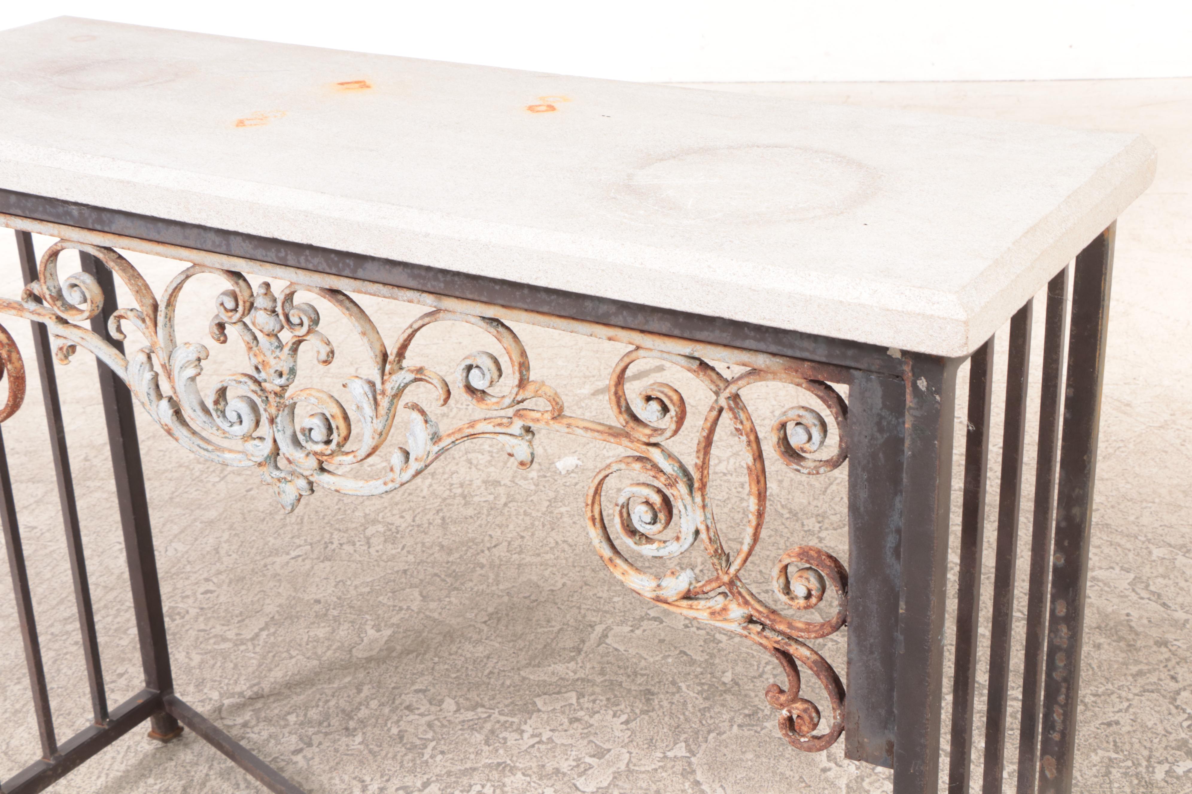 Neoclassical Style Wrought Iron and Cast Stone Console Table ...