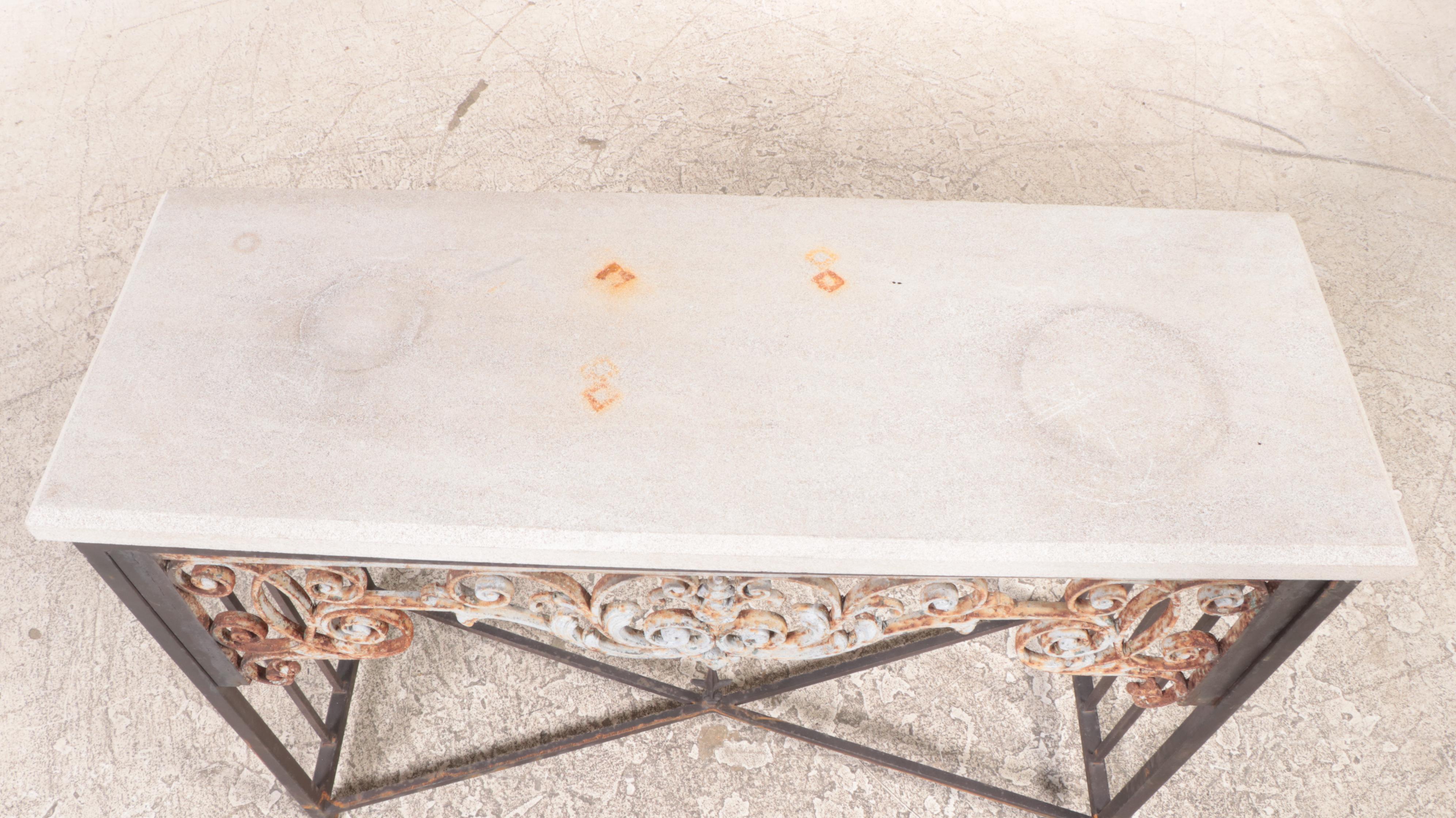 Neoclassical Style Wrought Iron and Cast Stone Console Table ...